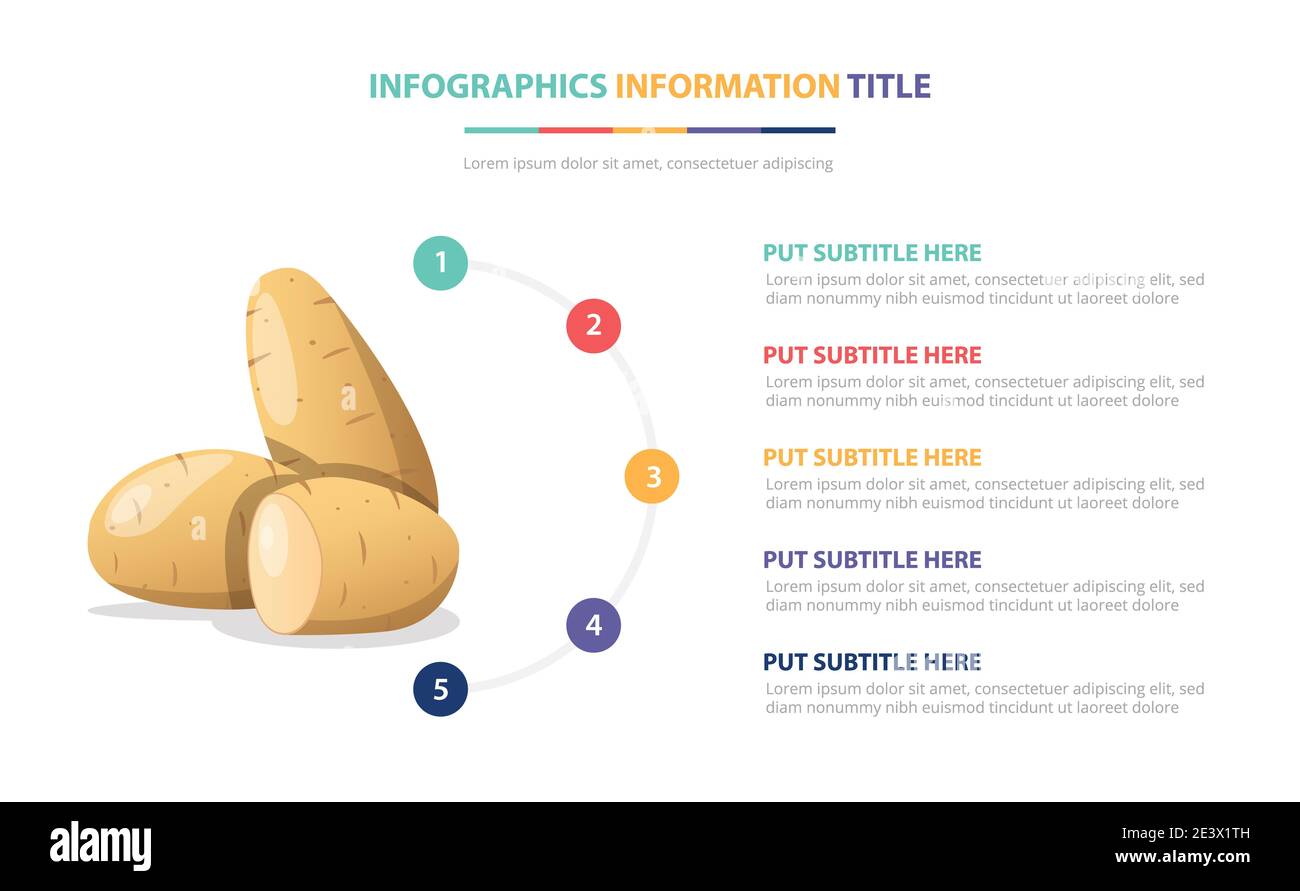 potatoes vegetables infographic template with 5 colorfull bullet number ...