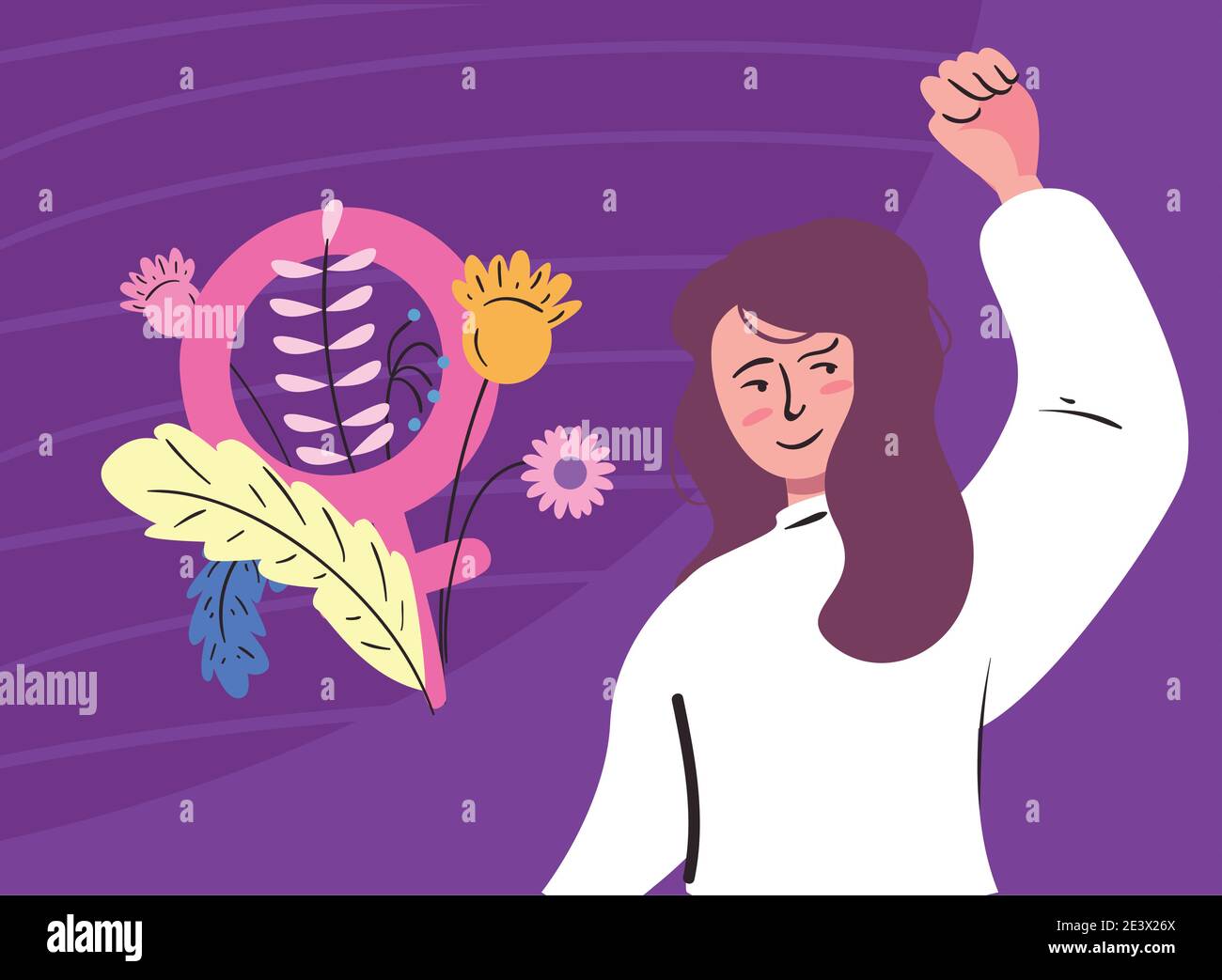 Girl power woman cartoon with fist up female gender and flowers design ...