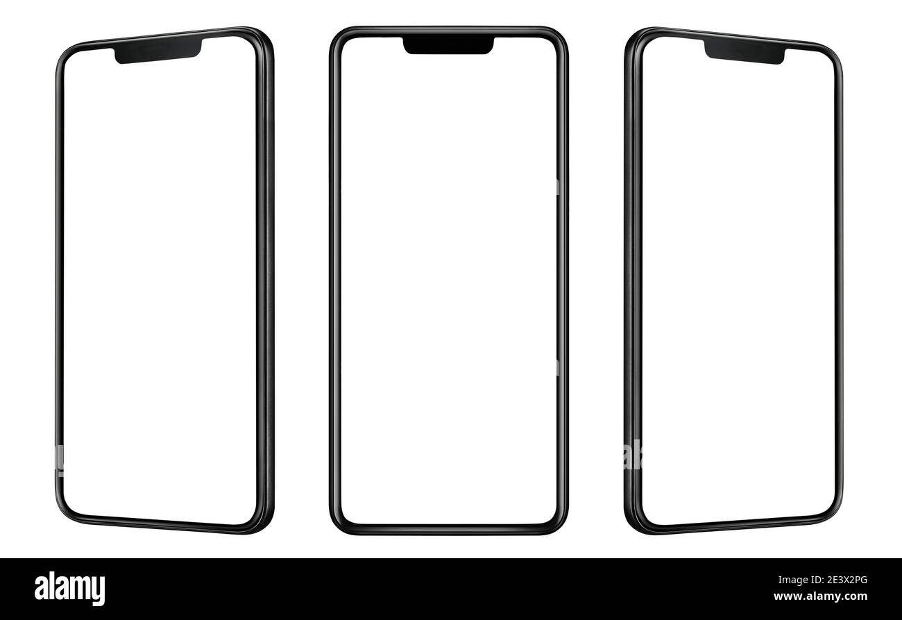 Front and side view of black smartphone with blank screen and modern ...