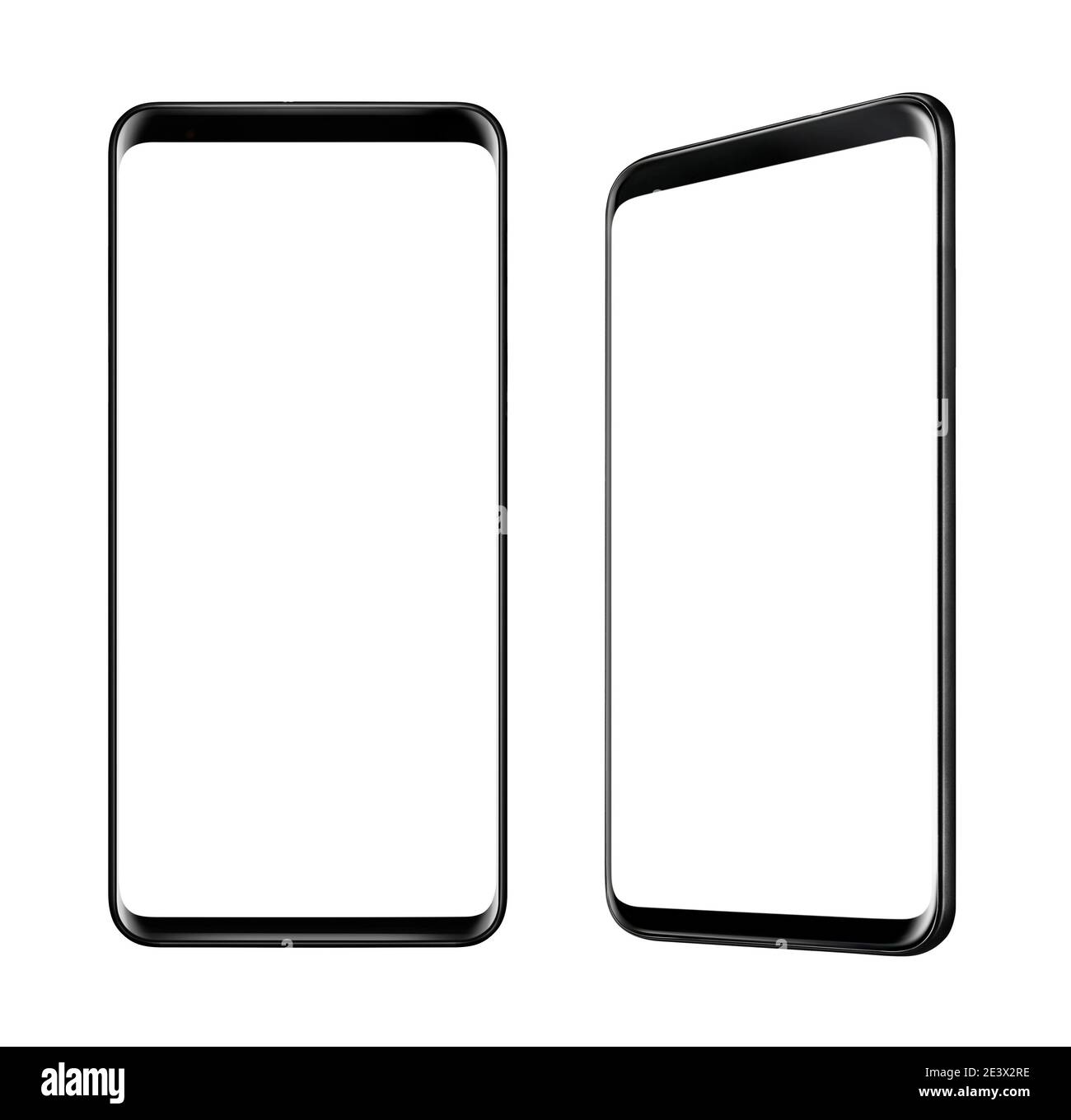 Front and side view of black smartphone with blank screen and modern ...