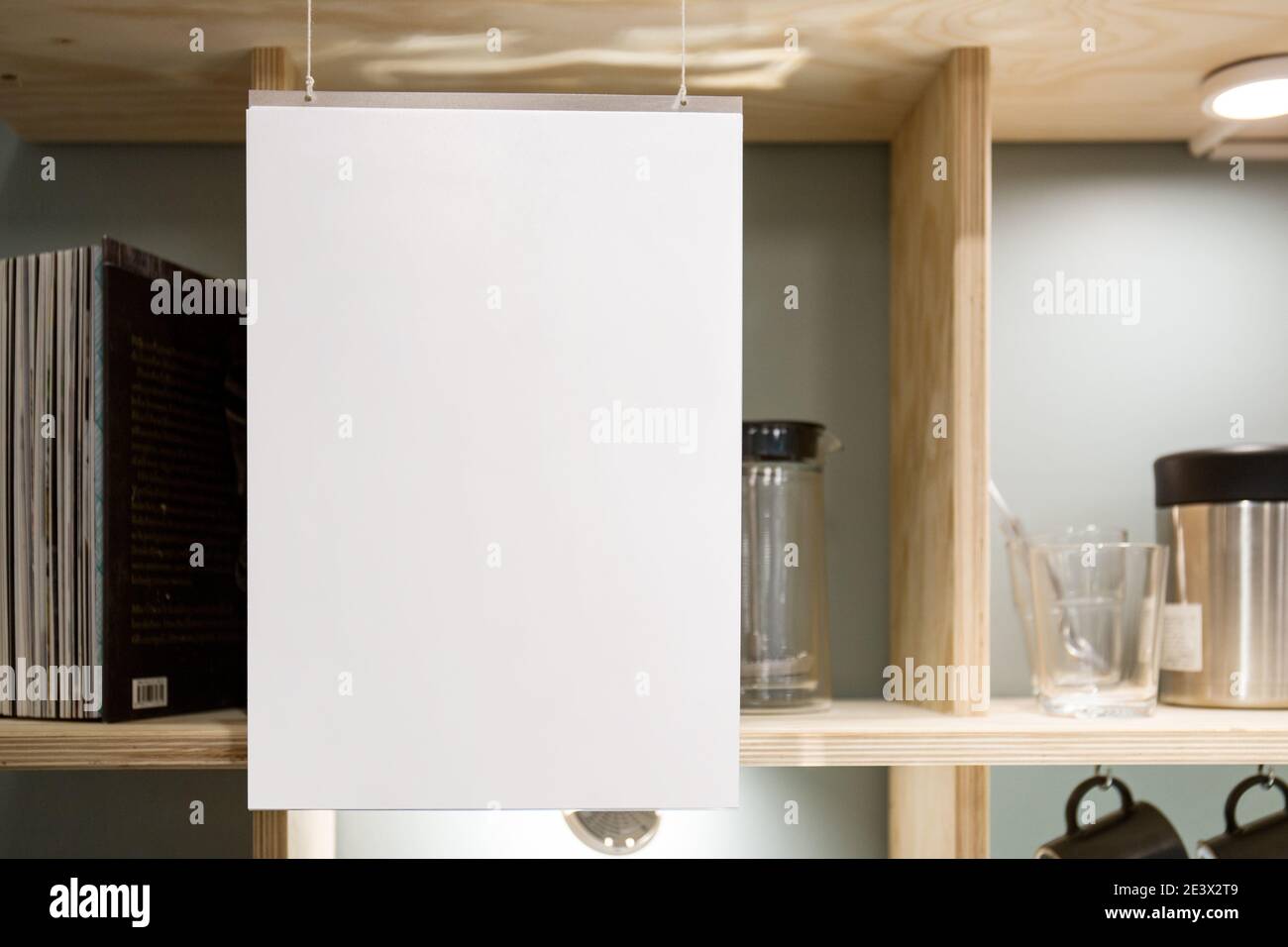 Blank Hanging banner on shelf Stock Photo - Alamy