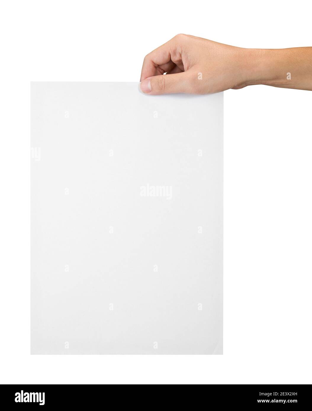 Hand with blank sheet of paper isolated on white with clipping path ...