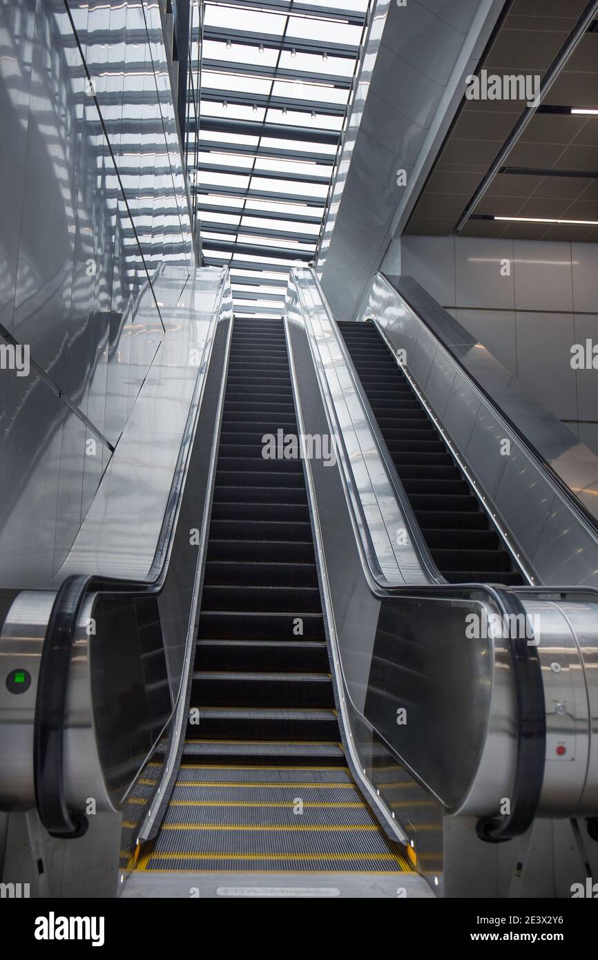 Empty escalator in modern train station Stock Photo - Alamy