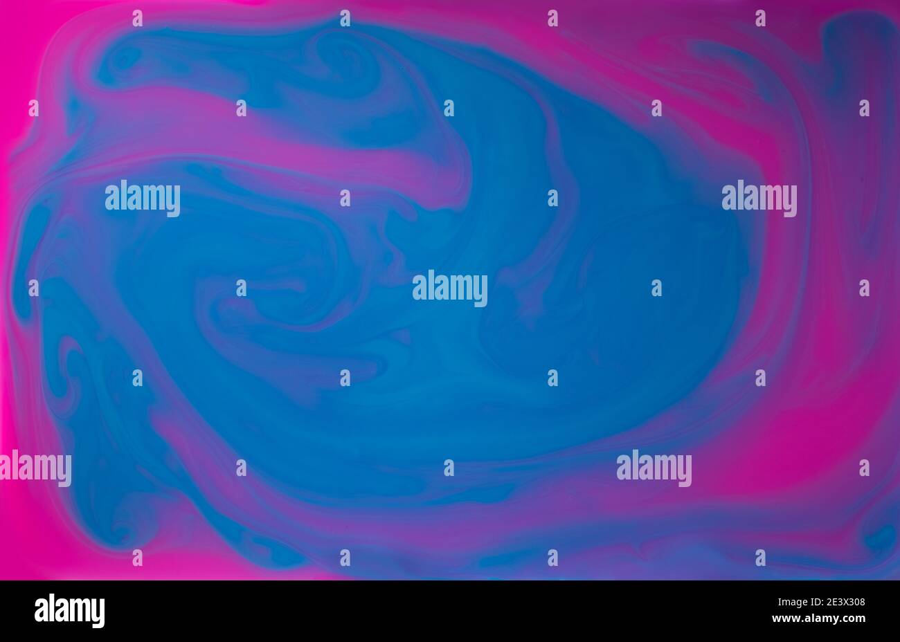Blue and Pinlk liquids mixed together in fluid creating colorful ...