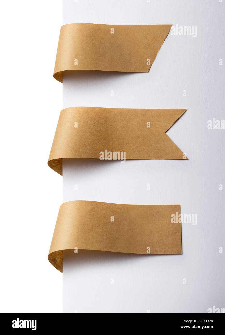 Brown paper bookmark ribbons isolated on white background with clipping ...