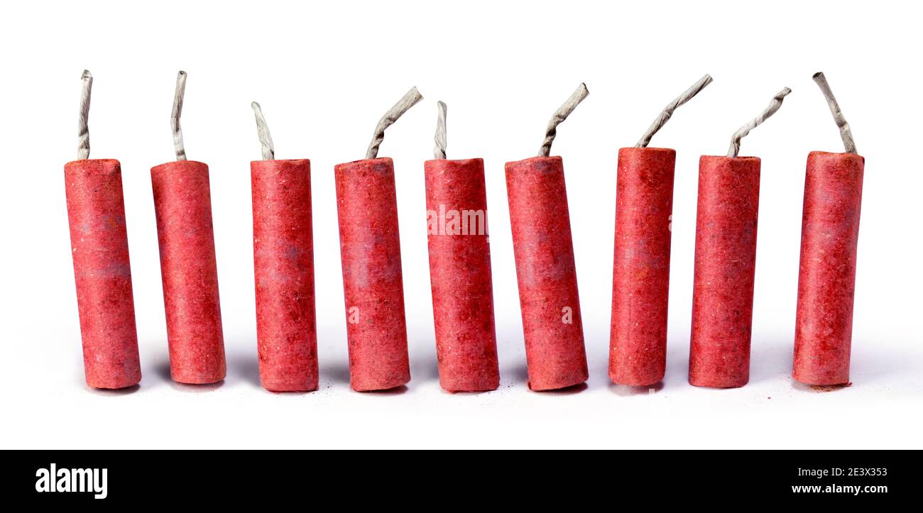 Red Firecrackers isolated on white background with clipping path Stock ...
