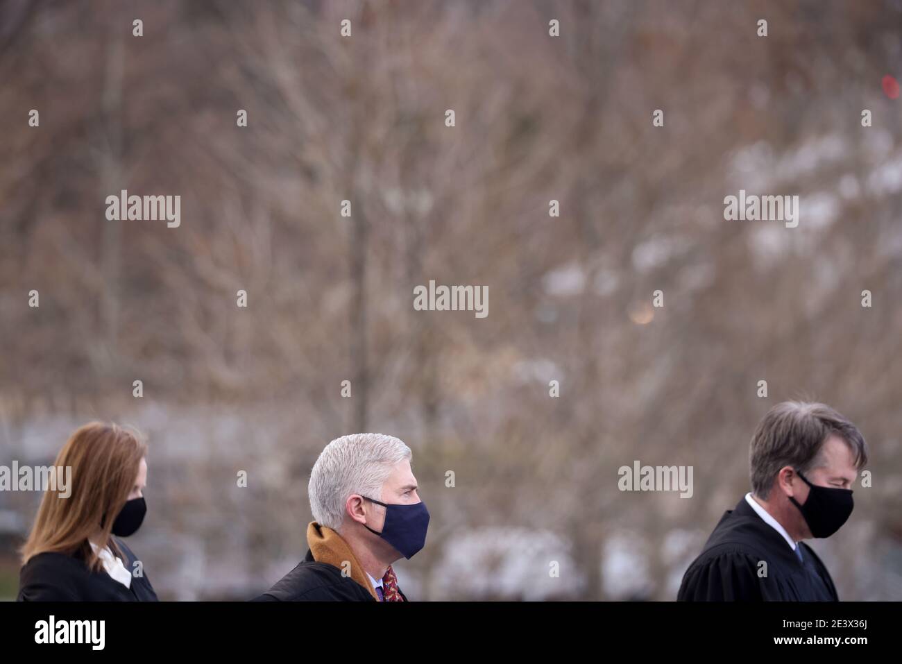 U.S. Supreme Court justices Amy Coney Barrett, Neil Gorsuch and Brett ...
