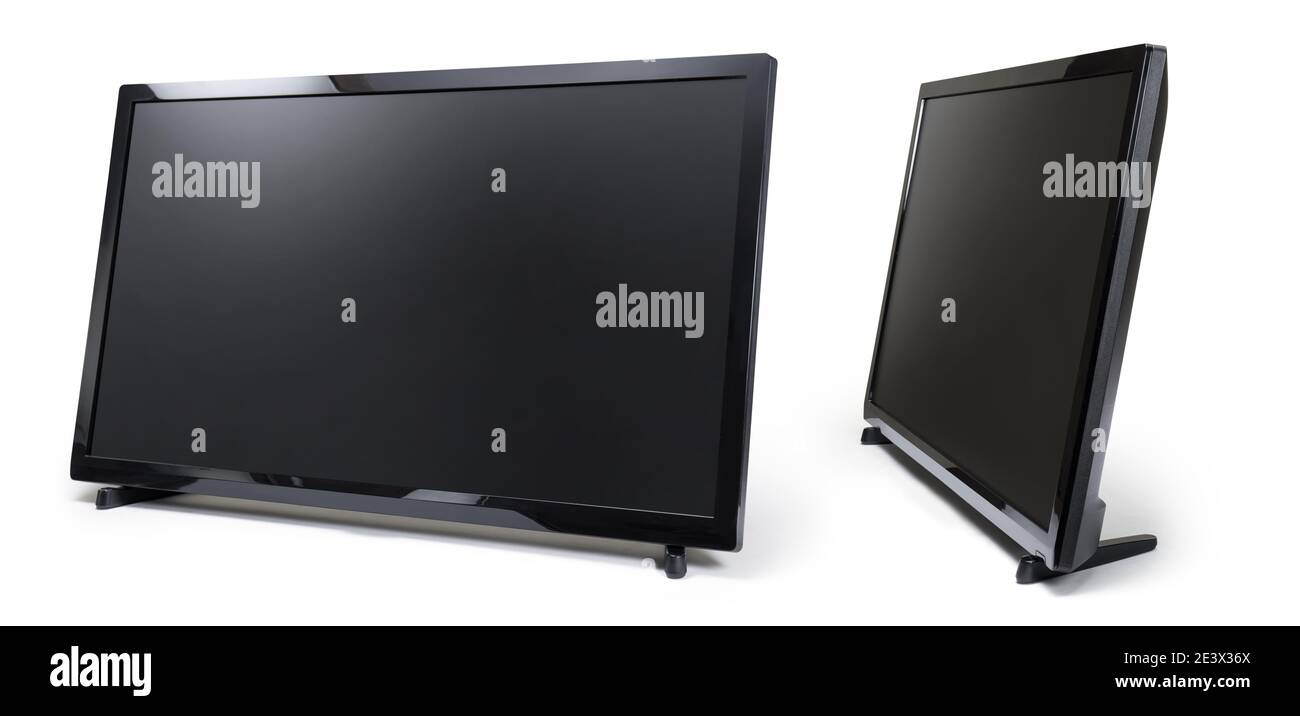 Modern blank flat screen TV set isolated on white background with ...