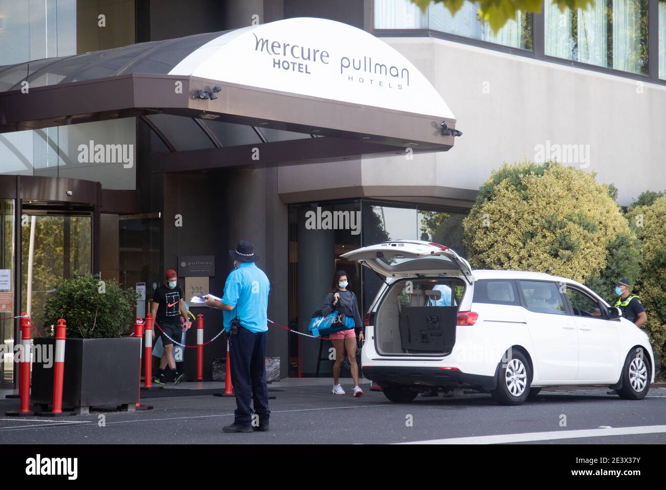 MELBOURNE, Australia. 21st Jan, 2021. A Tennis Player is seen leaving ...