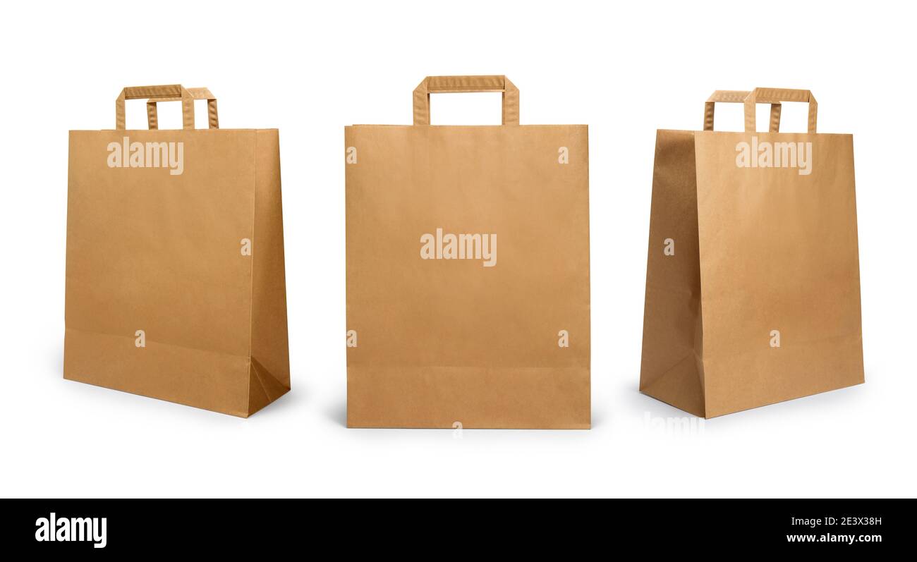 Folded paper bag with handle isolated on white background Stock Photo ...