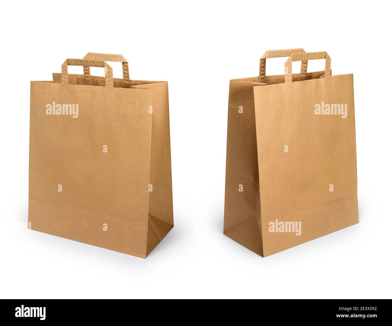 Folded paper bag with handle side view isolated on white background ...