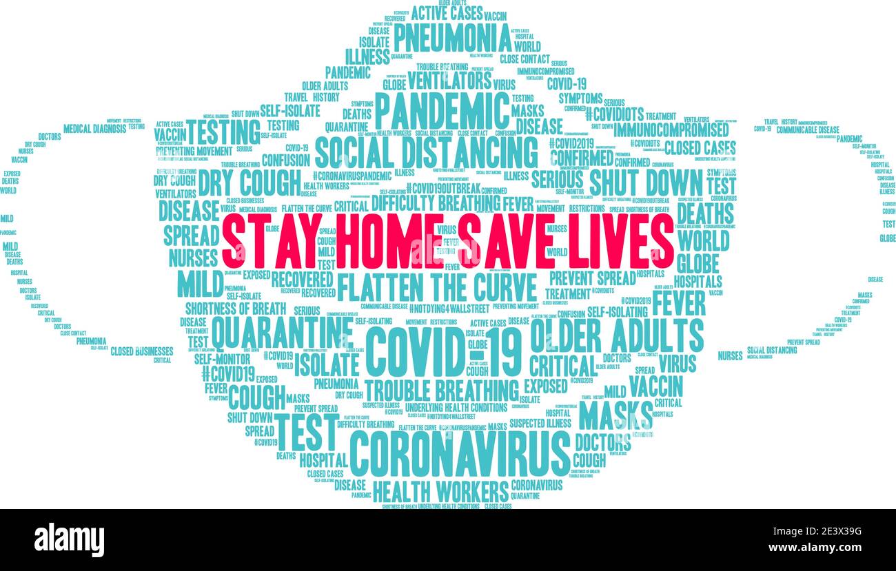 Stay Home Save Lives word cloud on a white background Stock Vector ...