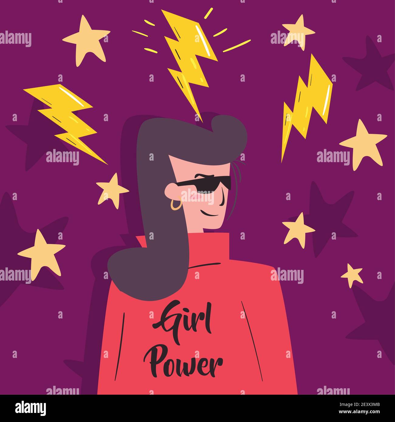 Girl power woman cartoon with glasses design of empowerment female ...