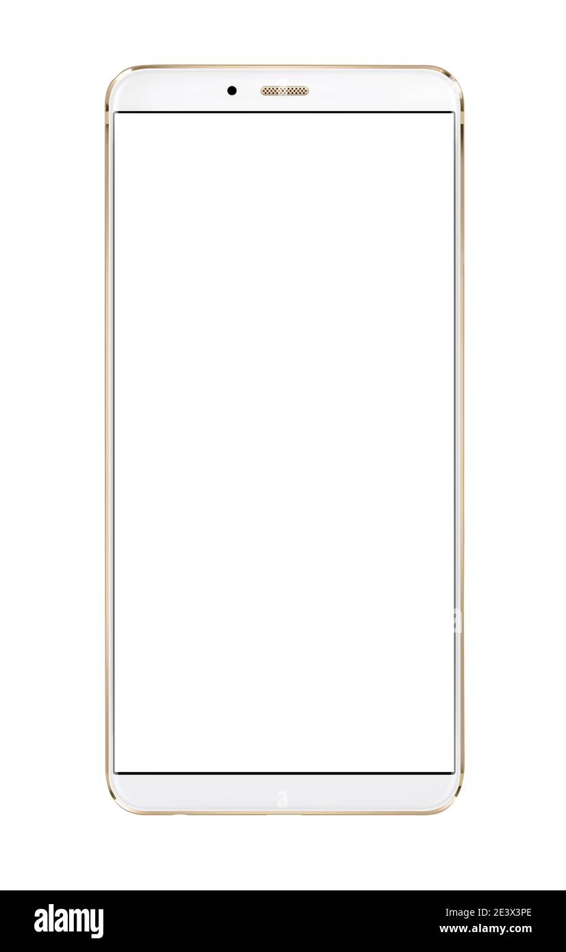 Front view of gold color smartphone with blank screen and modern frame ...