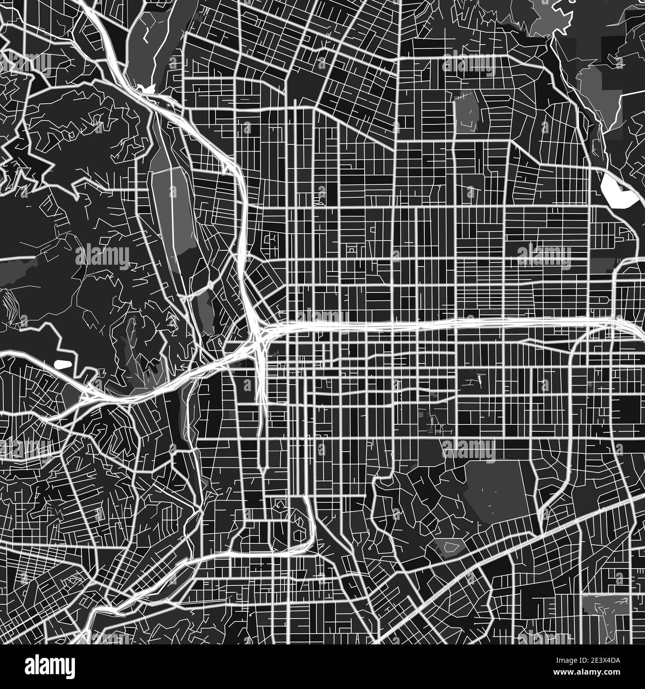 Dark vector art map of Pasadena, California, UnitedStates with fine ...