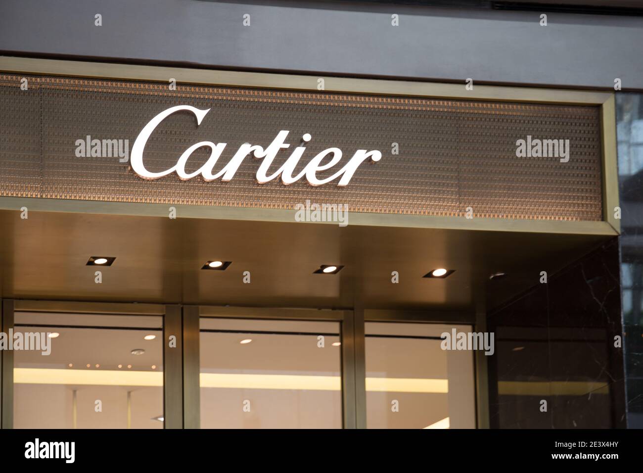 Singapore - October 26, 2019: Photograph of the Cartier logo outside a ...