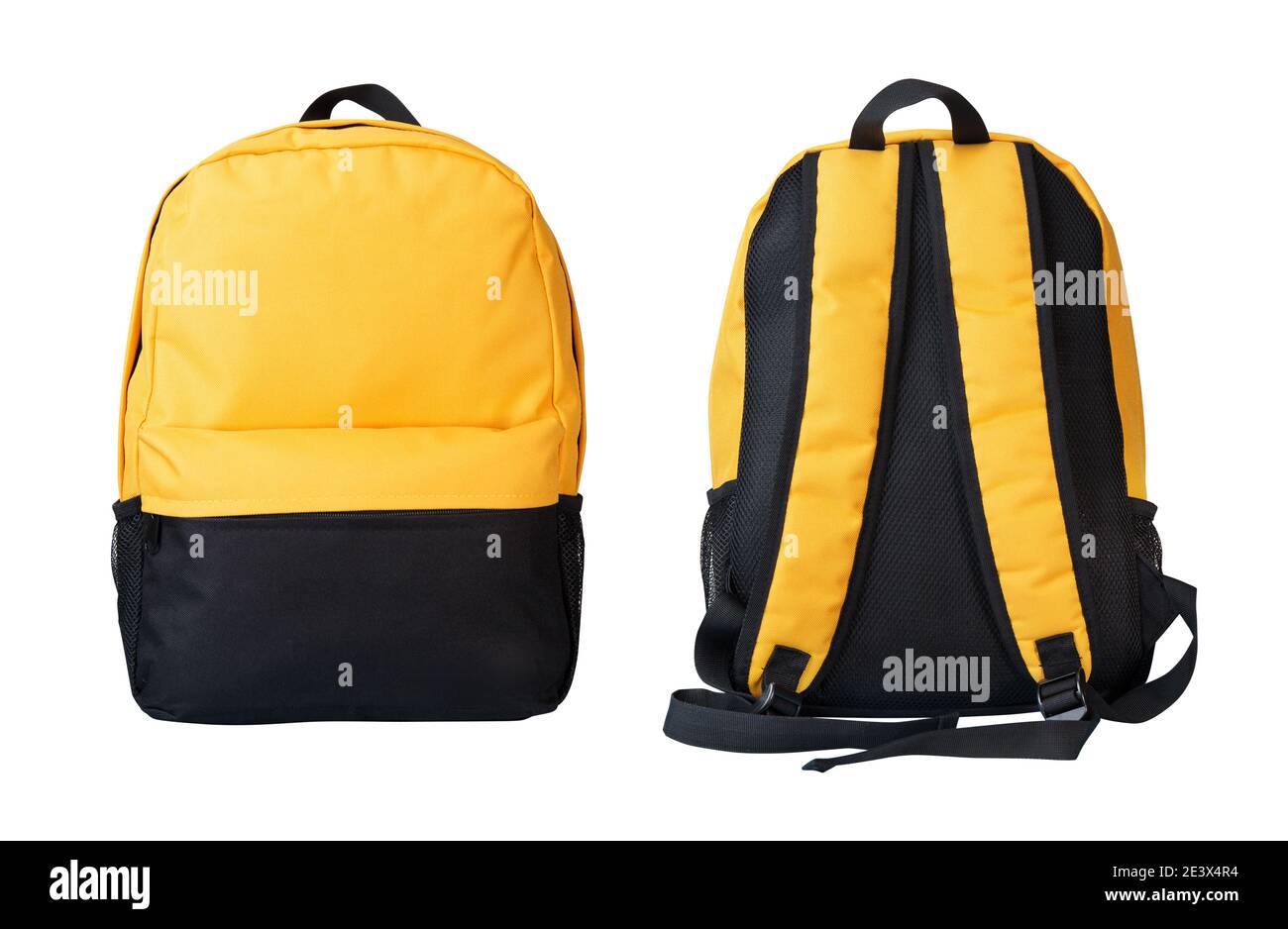 Yellow backpack front and back view isolated on a White Stock Photo - Alamy
