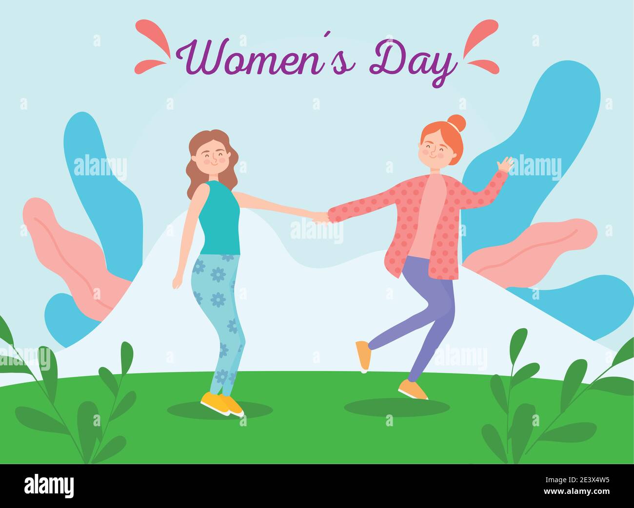 Womens day girls cartoons outside with leaves design of Woman ...