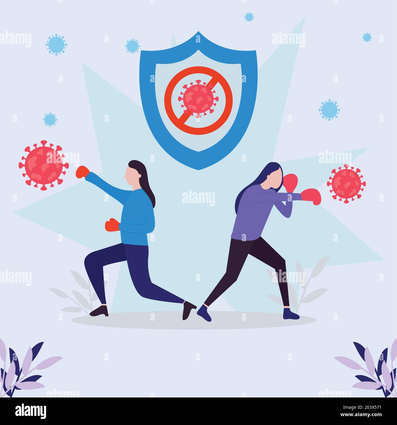 covid 19 virus fight and women with boxing gloves design of 2019 ncov ...