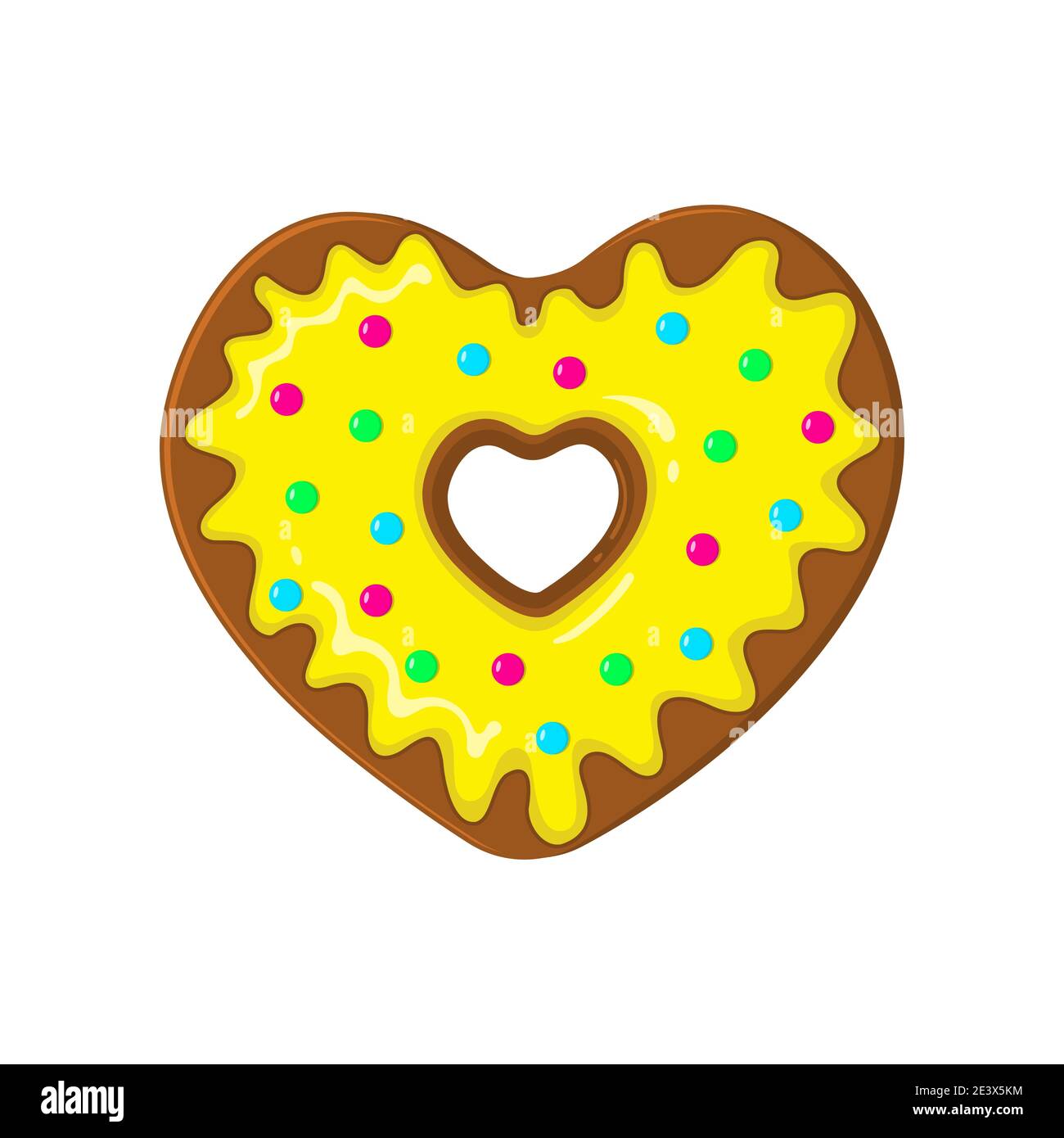 Heart shaped donut with yellow sugar icing and colorful candies ...