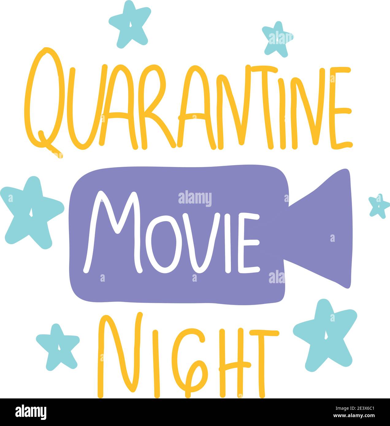 quarantine movie night lettering design with decorative videocamera and ...