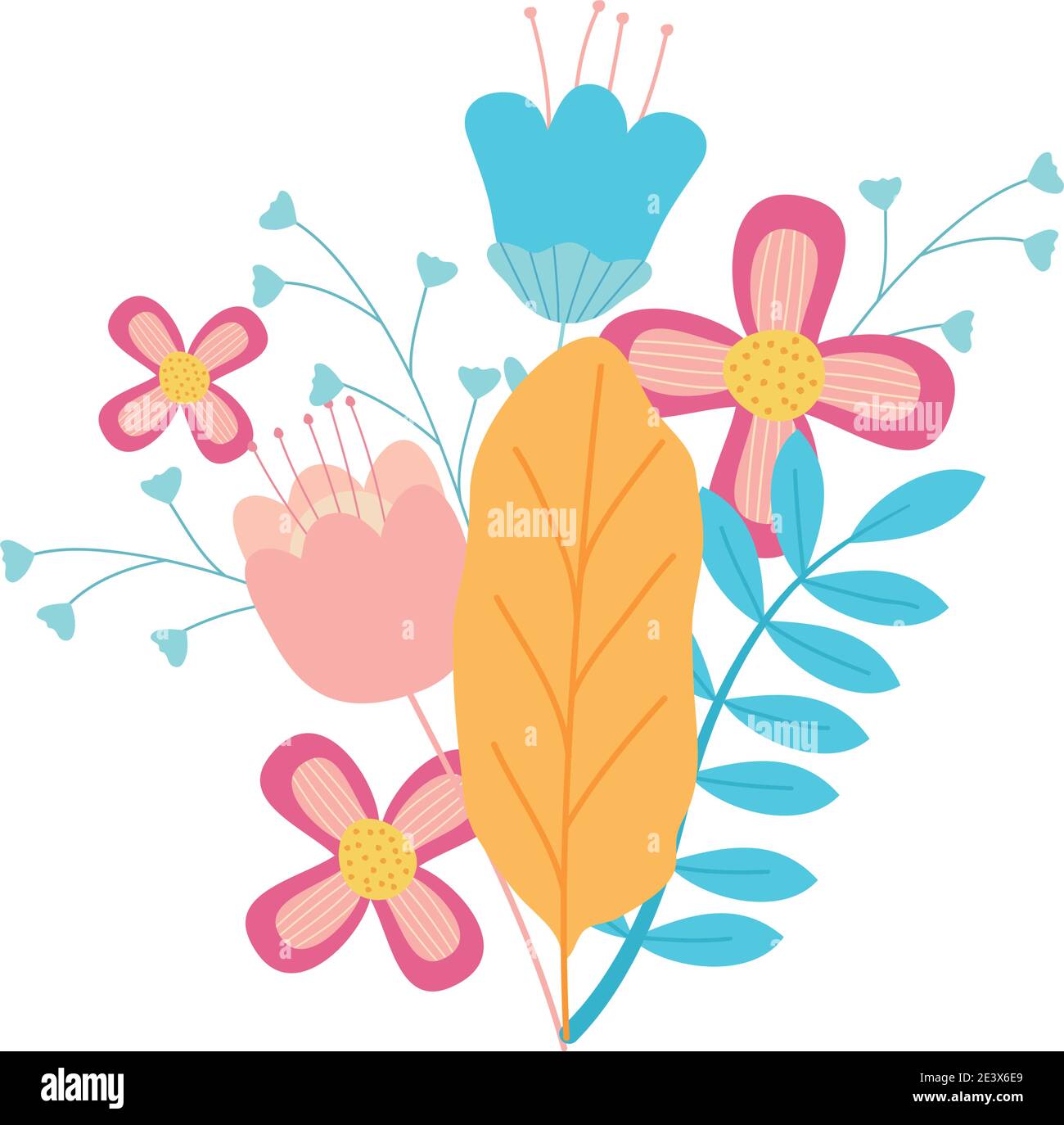 floral design with beautiful flowers and leaves, colorful design ...