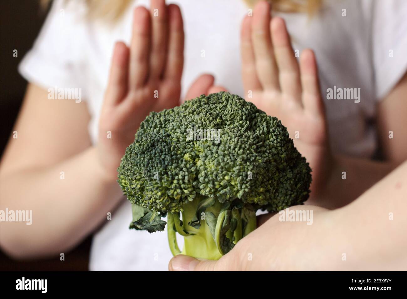 Healthy Green Organic Raw Broccoli. child rejecting to eat broccoli ...