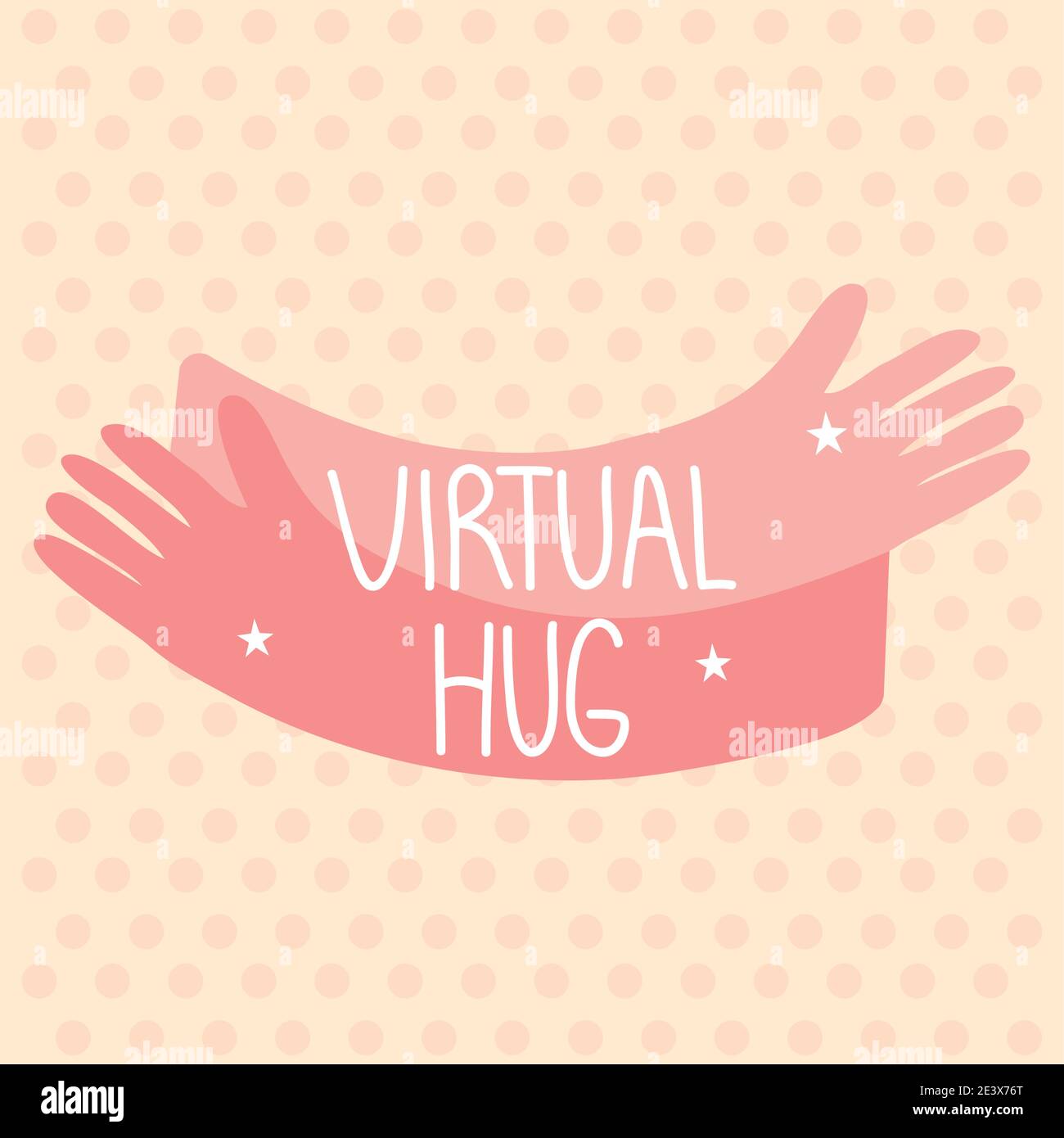 virtual hug lettering design with pink arms shapes over dotted ...