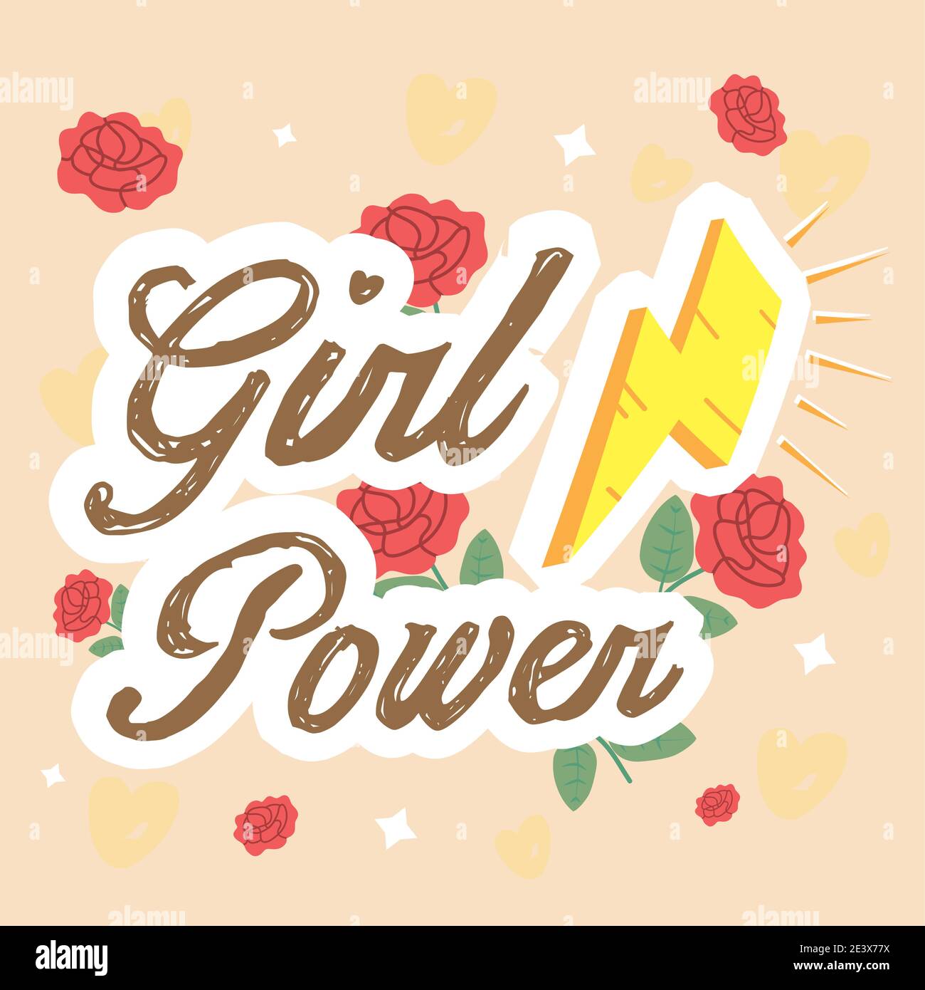 Girl power roses flowers and thunder design of woman empowerment female ...