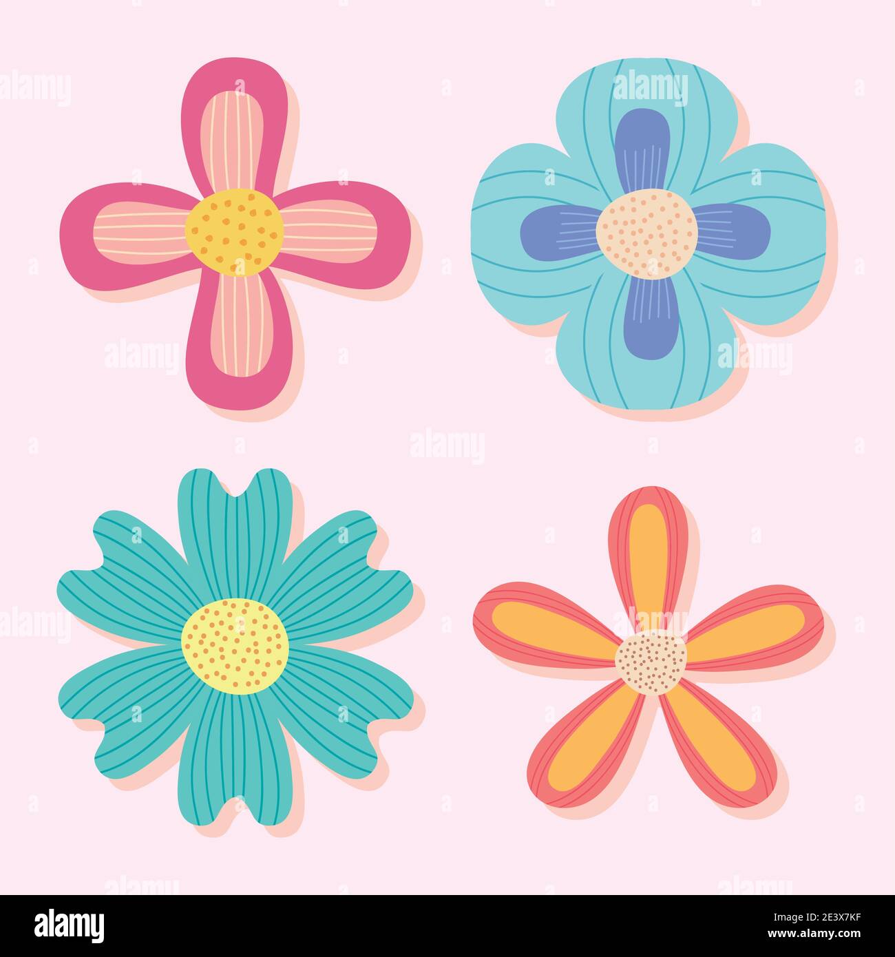 leaves and flowers icon set over pink background, colorful design ...