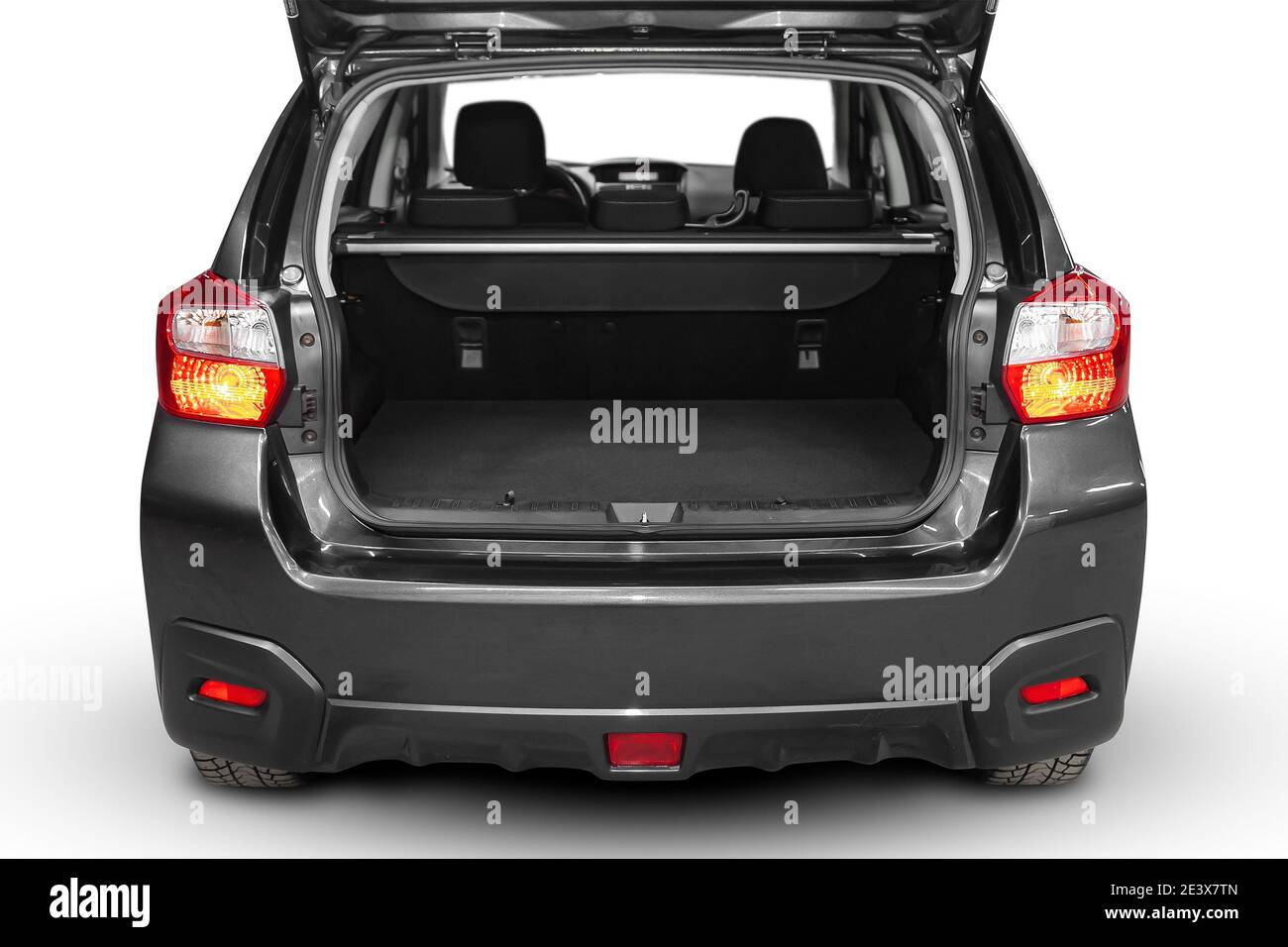 Clean, open empty trunk in the gray car SUV on white isolated ...