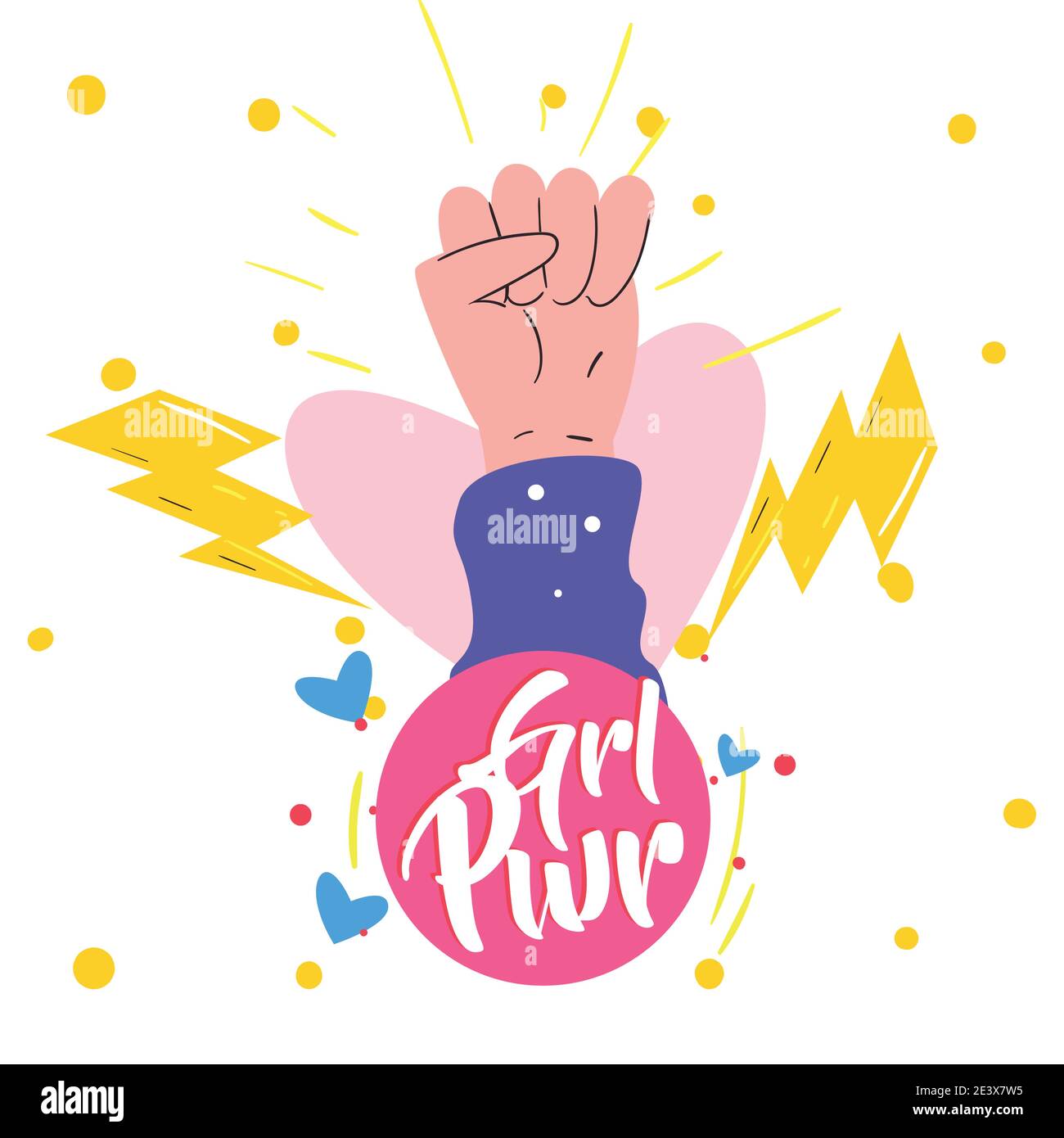 Girl power fist hand up on heart with thunders design of Woman ...