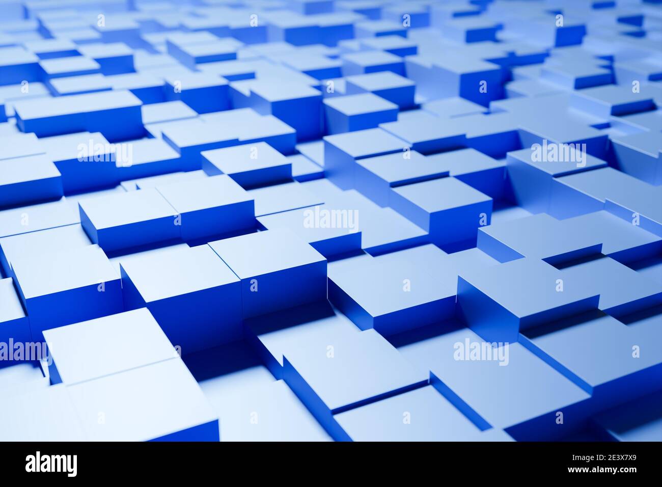 3d illustration of different rows of blue squares .Set of cubes on ...