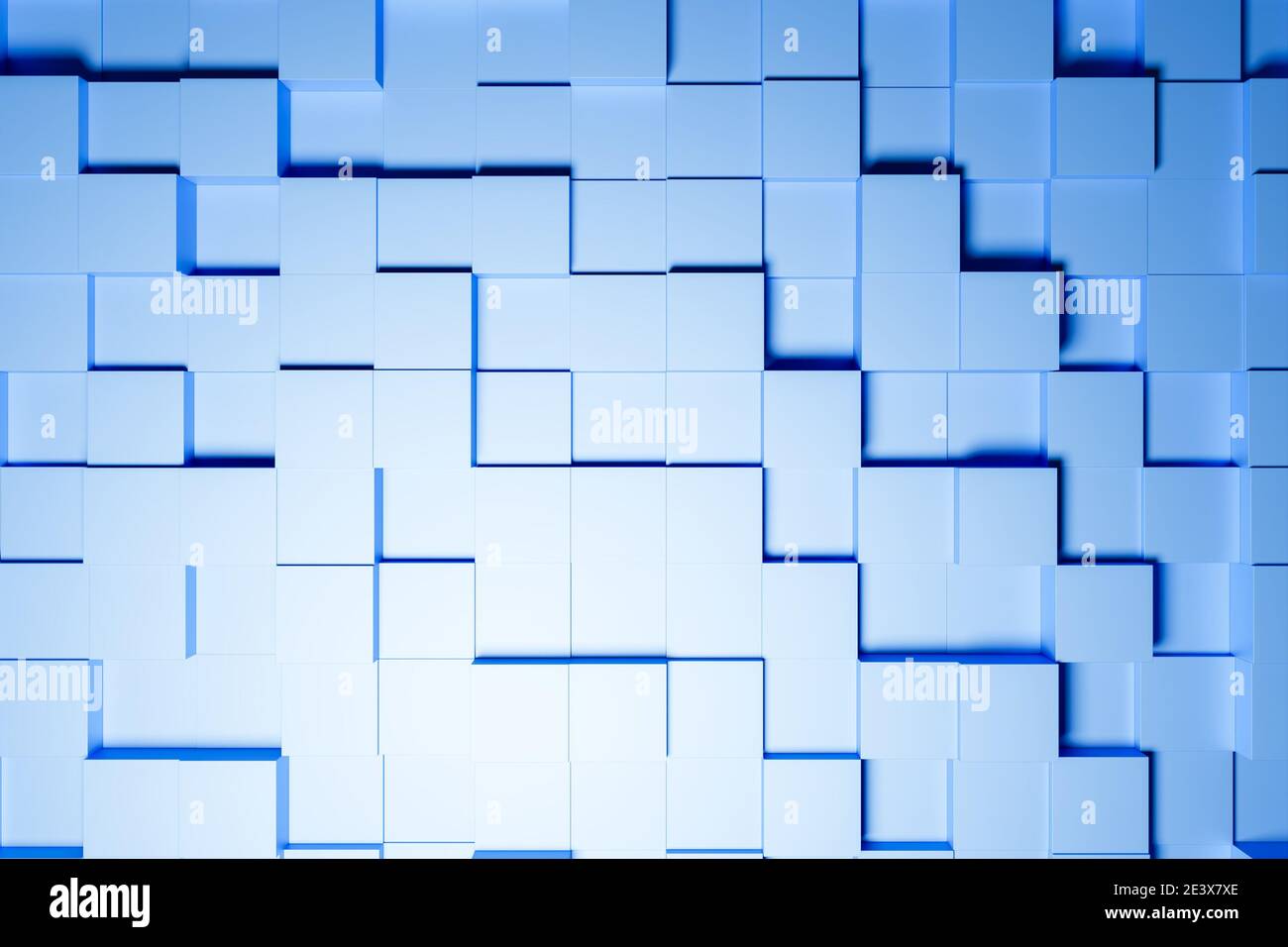 3d illustration of different rows of blue squares .Set of cubes on ...