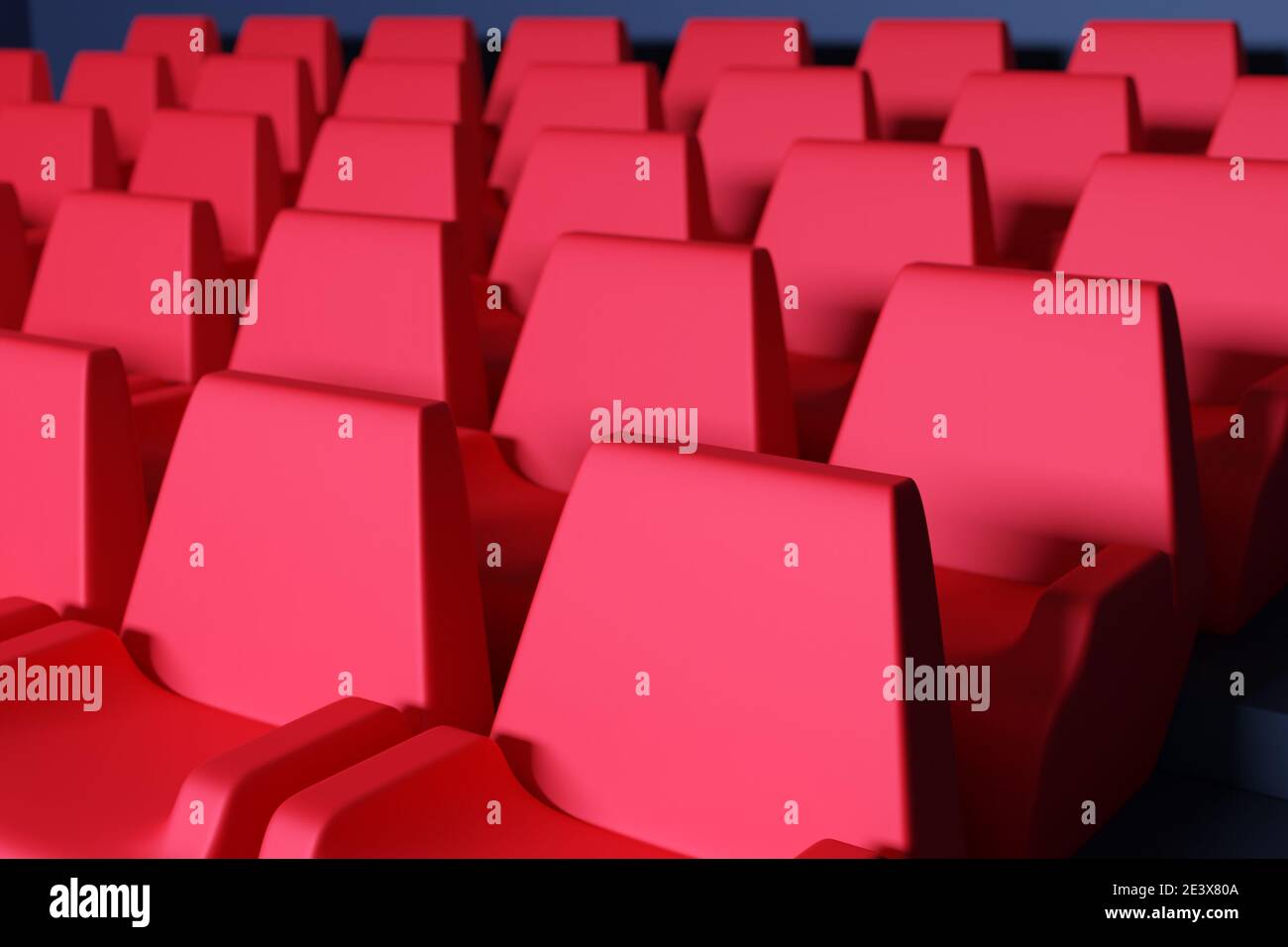 3D render the same rows of red cartoon soft chairs in the theater ...