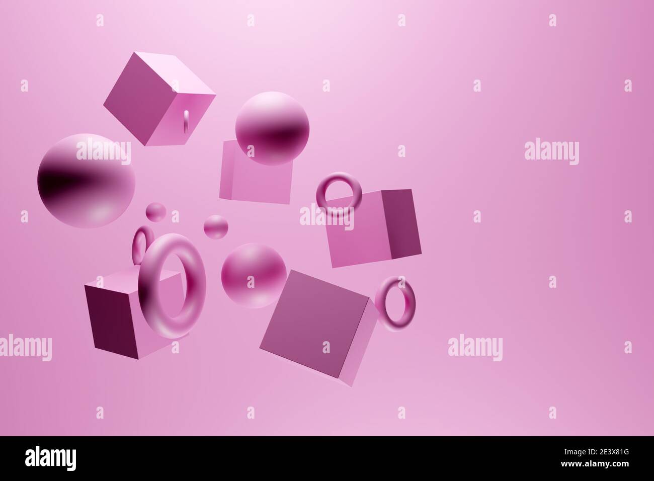 Close-up 3d pink monocrome illustration. Different geometric shapes ...