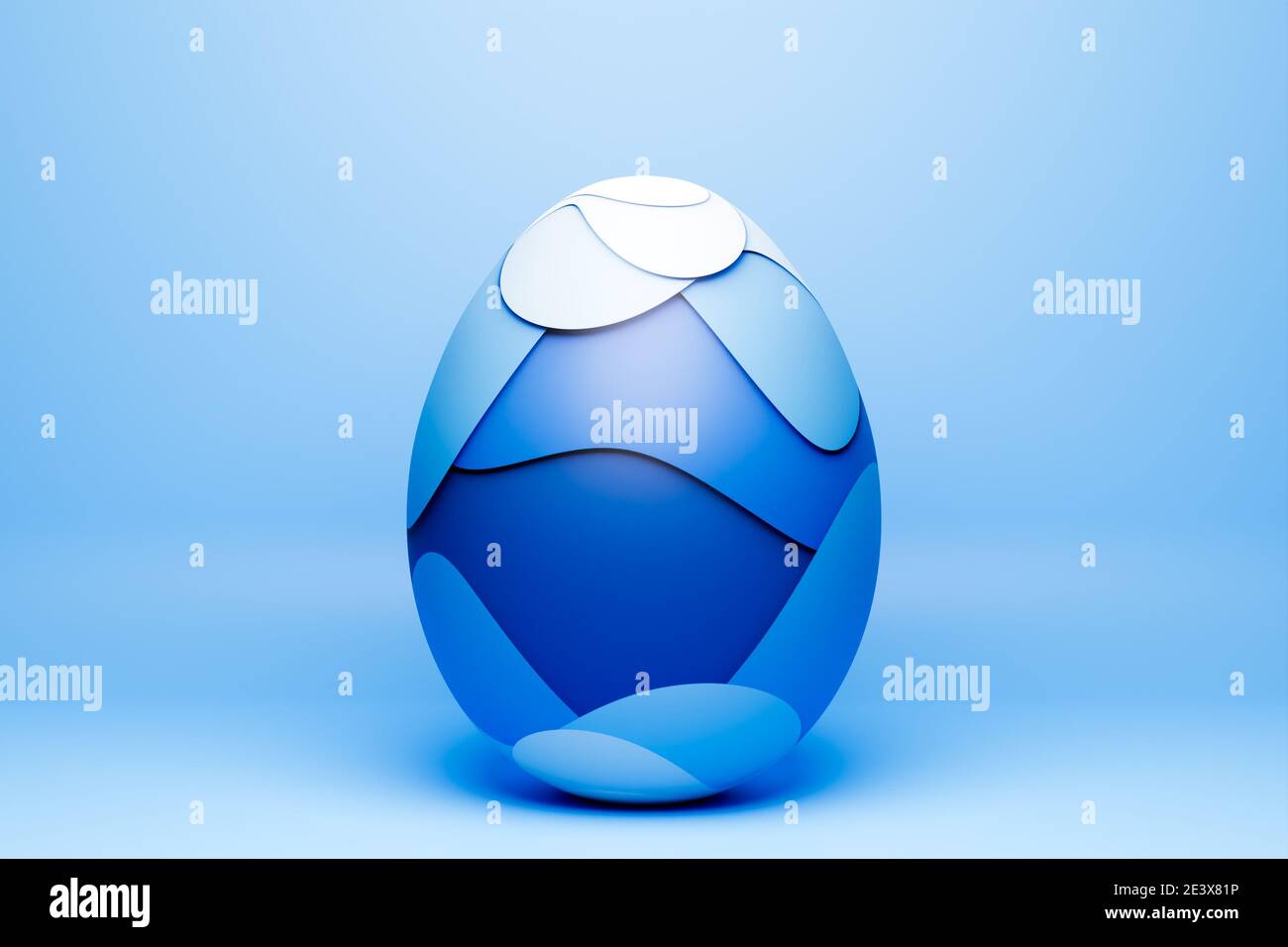 3d illustration of a hen's egg painted in blue colors in the form of ...