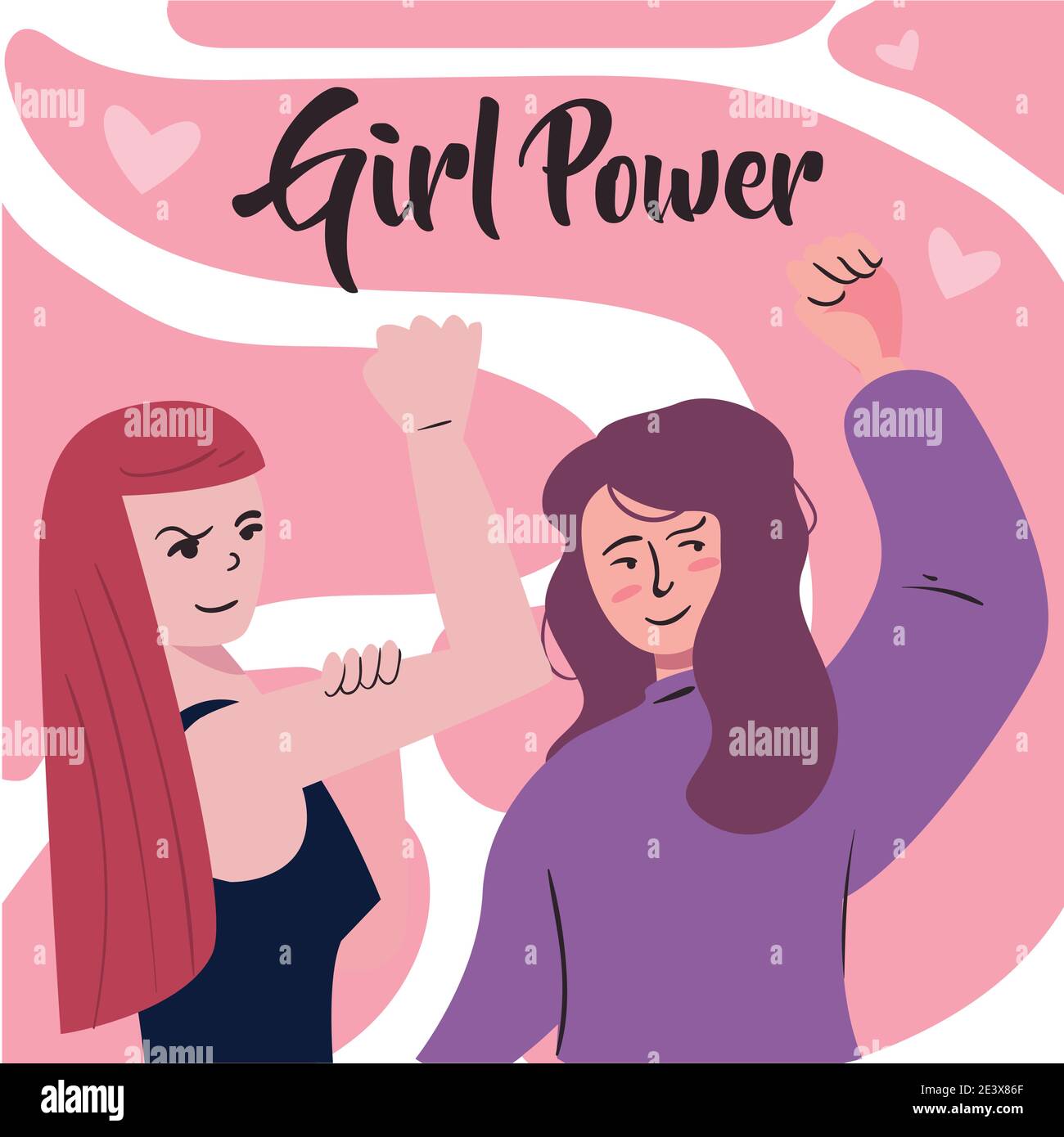 Girl power strong and with fist up women cartoons design of empowerment ...