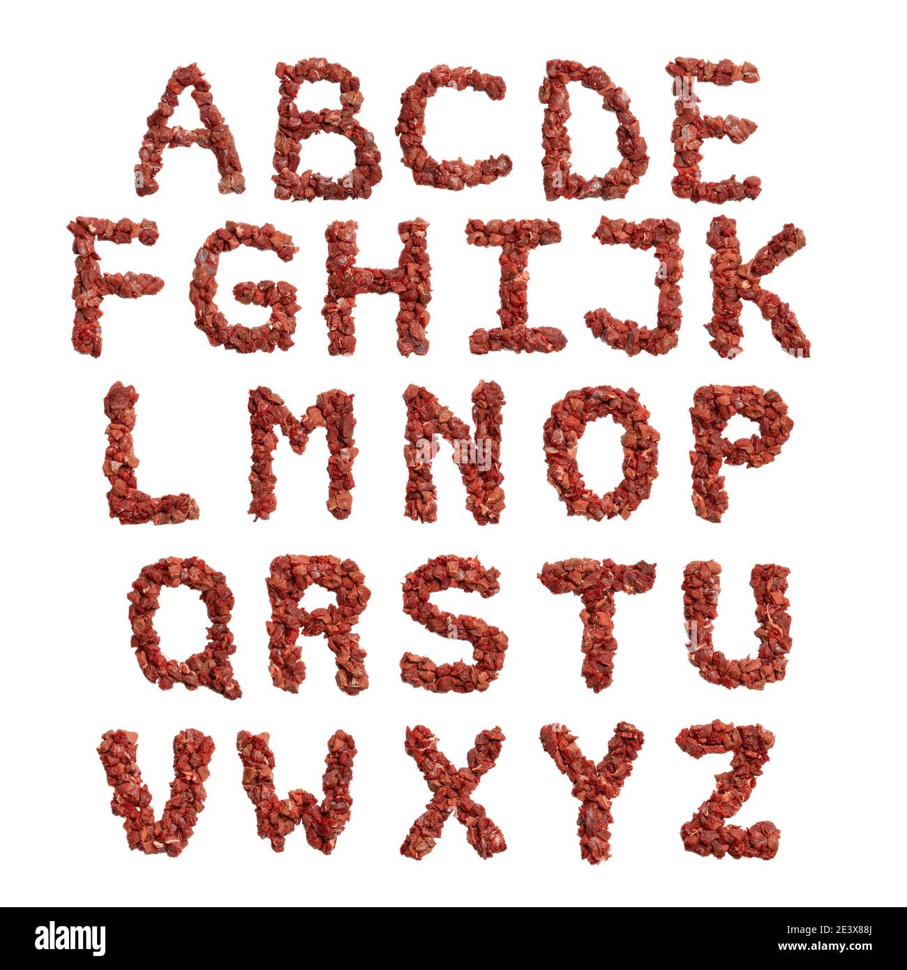 English alphabet from cuts of beef on a white isolated background Stock ...