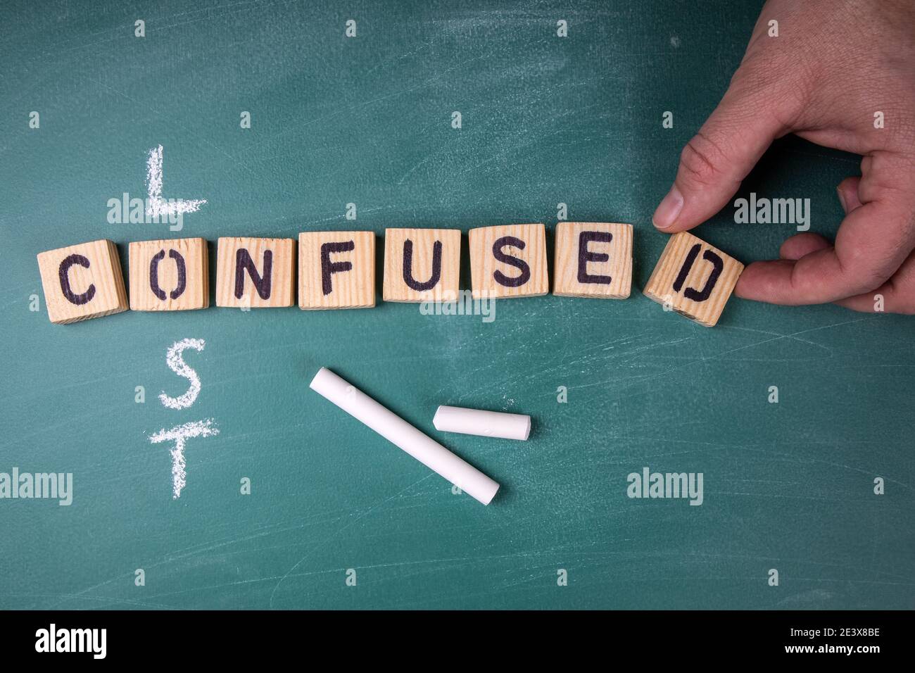 Confused and Lost concept. Text from the letters of the wooden alphabet ...