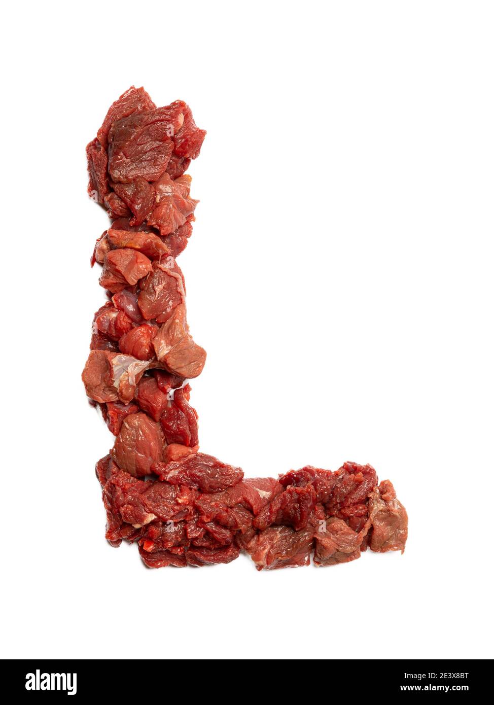 Letter L of the English alphabet from cuts of beef on a white isolated ...