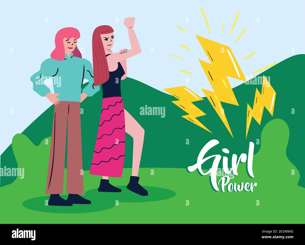 Girl power strong and with fist up women cartoons outside design of ...