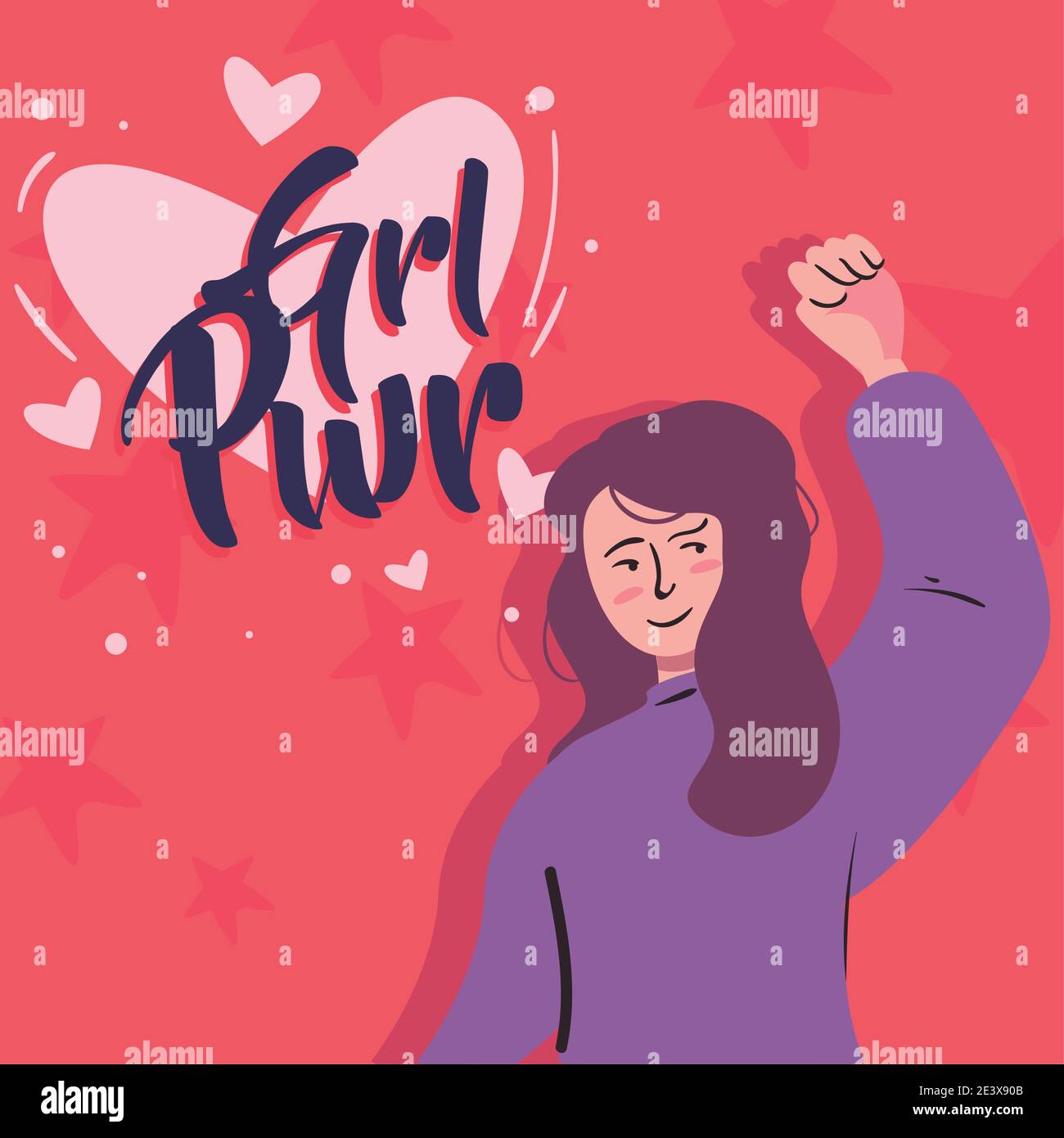 Girl power woman cartoon with fist up design of empowerment female ...