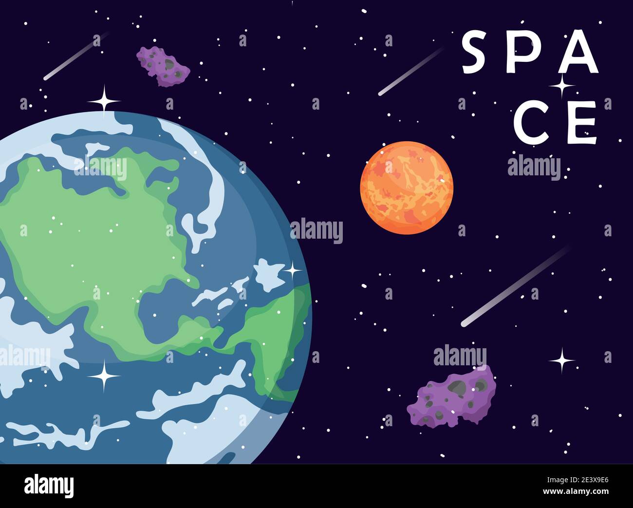 Space earth world mars and asteroids of universe cosmos and futuristic ...