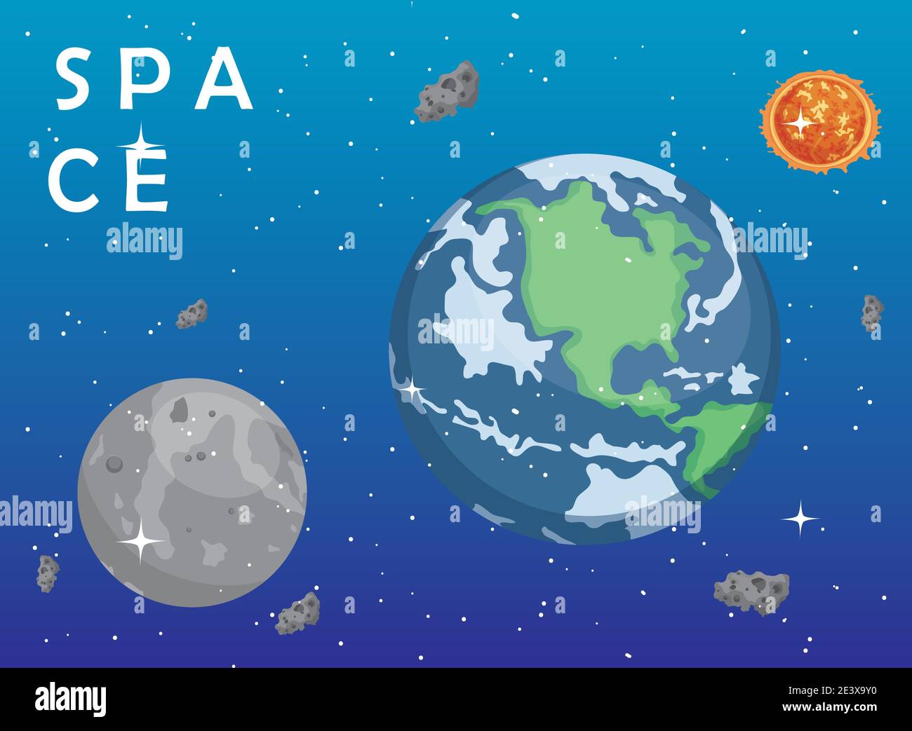 Space earth world moon sun and asteroids of universe cosmos and ...