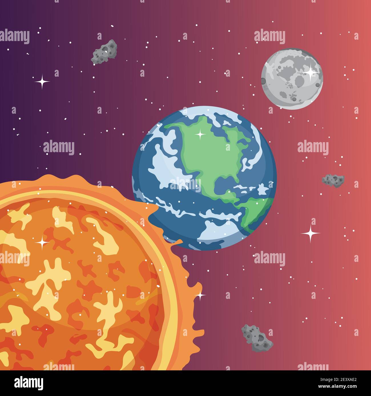 Space sun earth world and moon of universe cosmos and futuristic theme ...