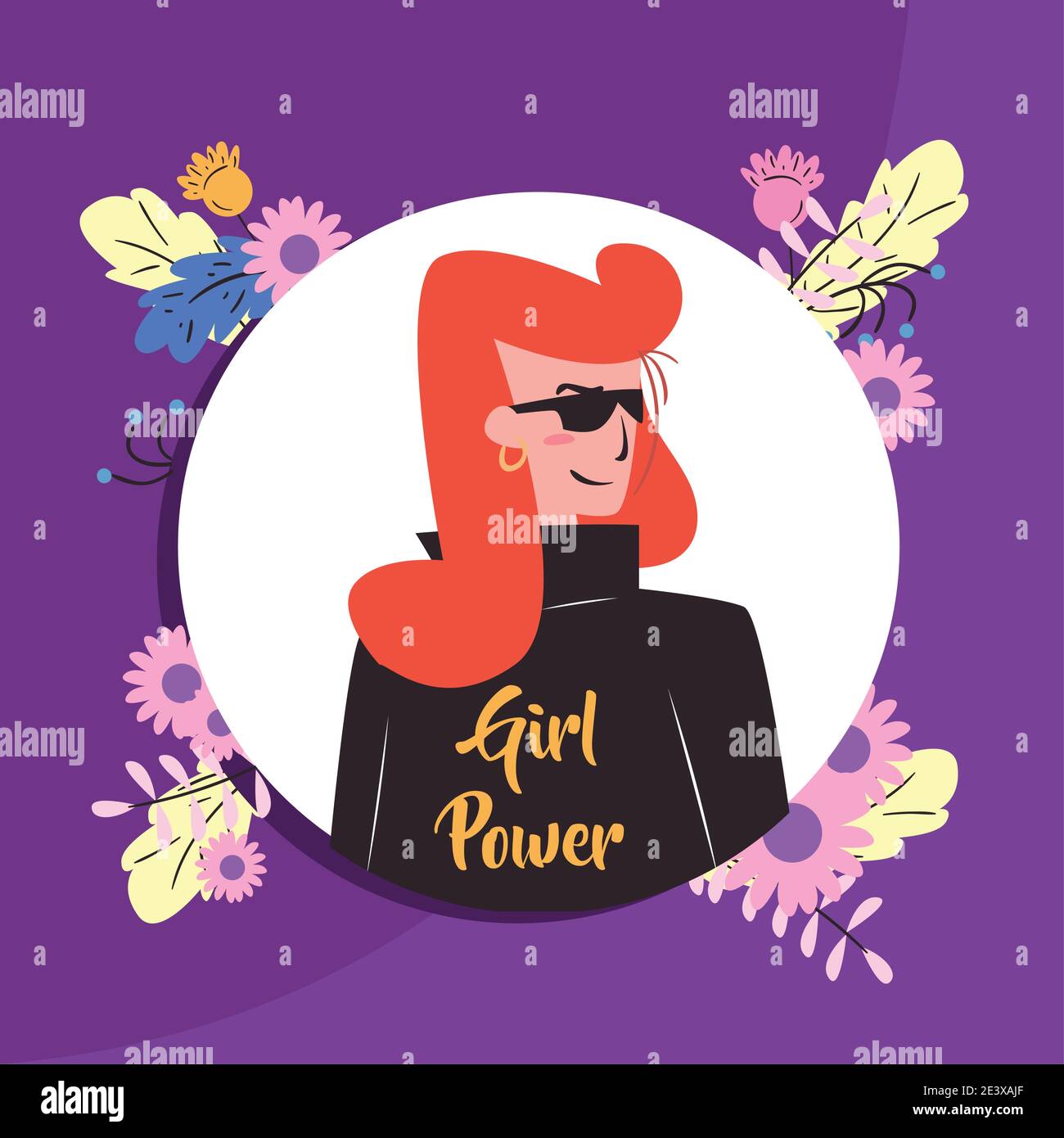Girl power woman cartoon with glasses and flowers design of empowerment ...