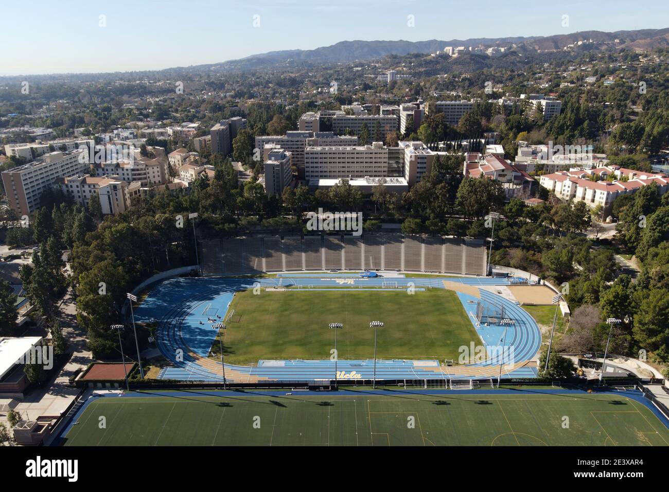 General overall view of Drake Stadium and Marshall Field on the campus ...