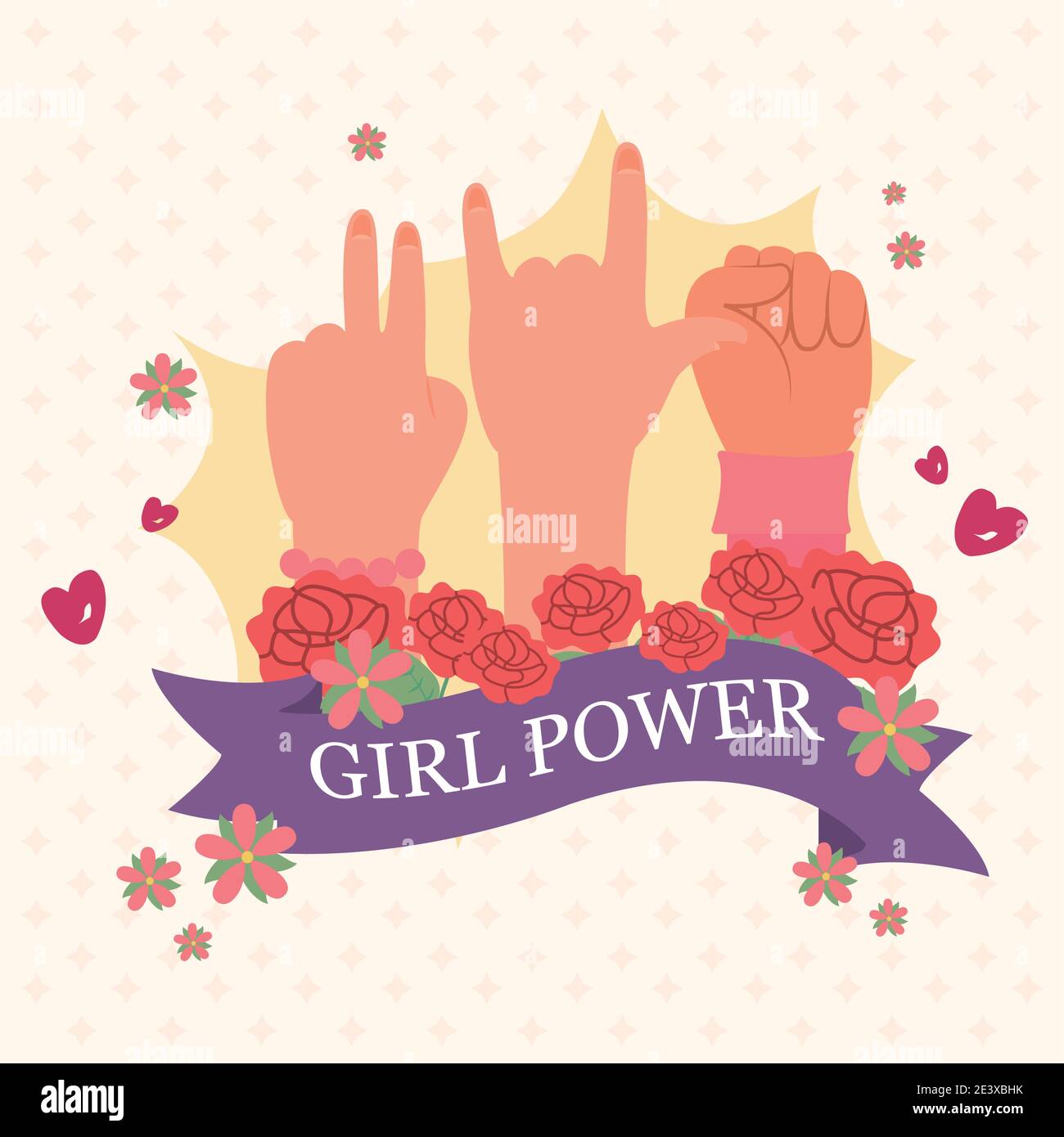 Girl power hands with roses flowers design of woman empowerment female ...