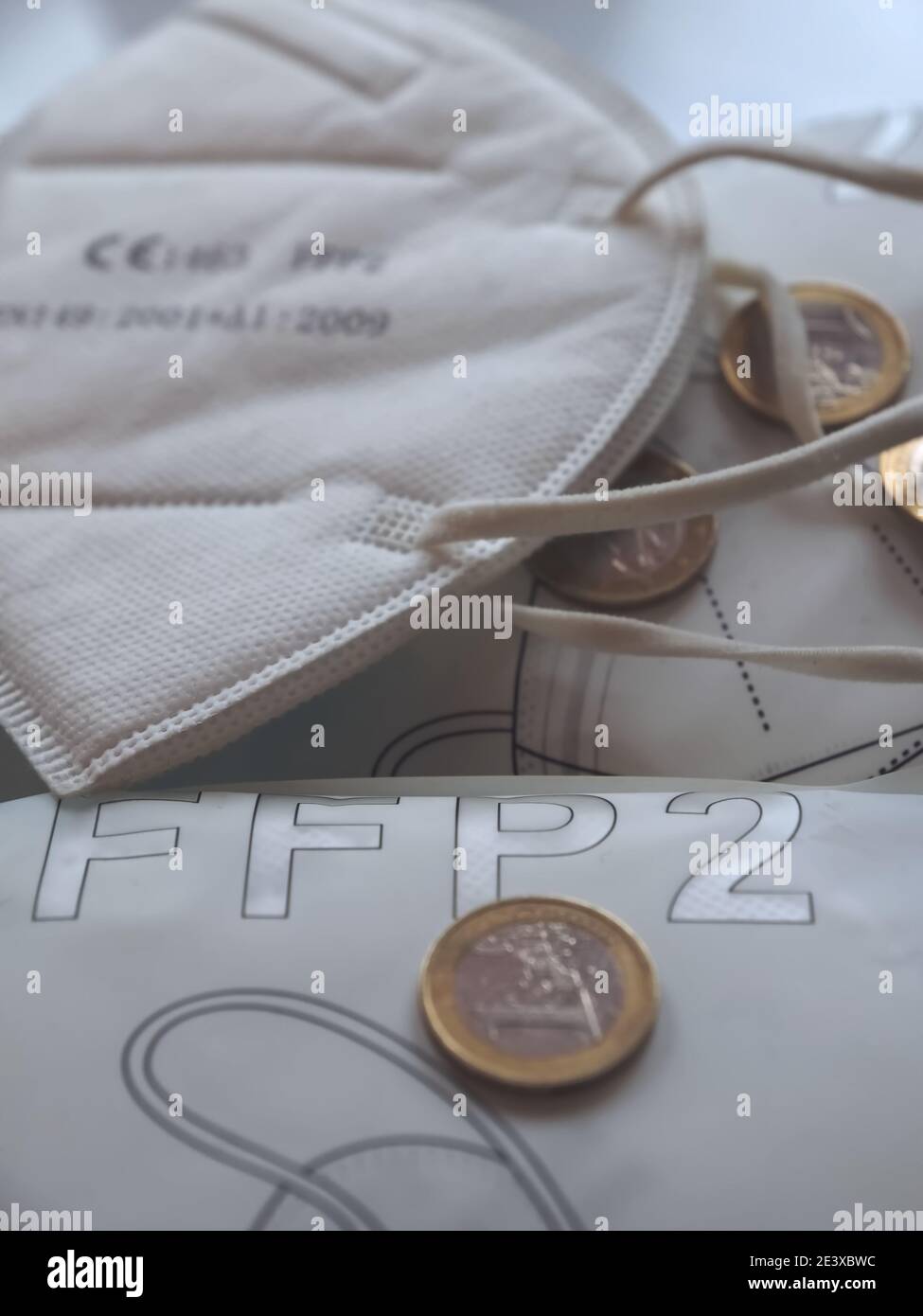 Package with FFP2 protection masks and money coins to help against ...